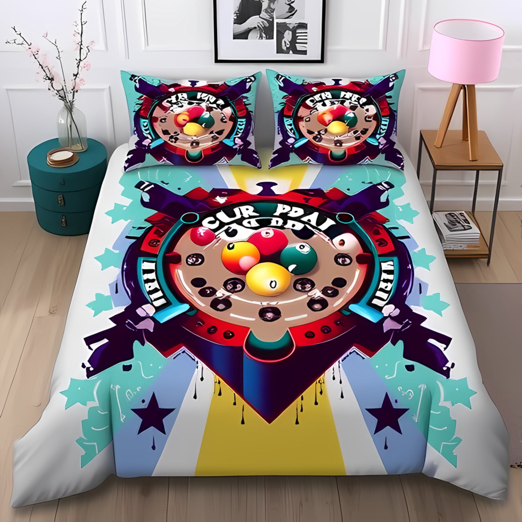 Vibrant 3-Piece Duvet Cover Set with Billiard Table Design Colorful ...