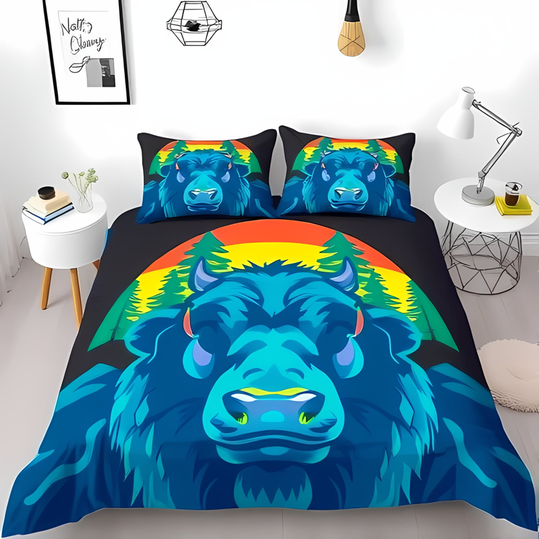Vibrant 3-Piece Duvet Cover Set with Bold Bison Design - Nature ...