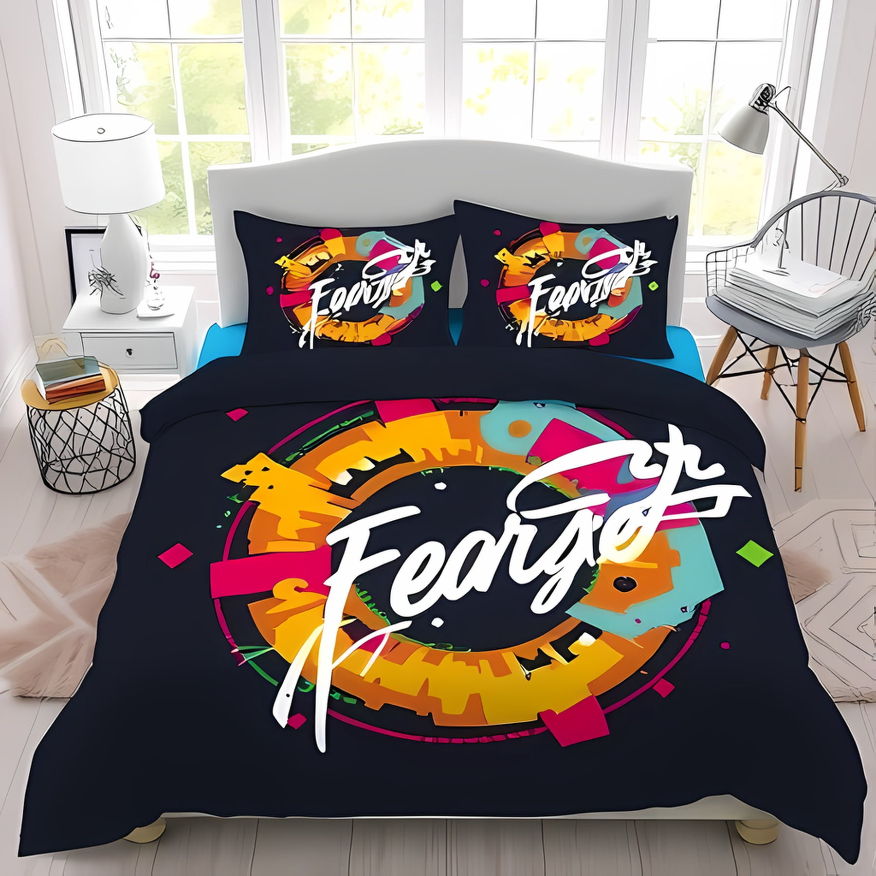 Vibrant 3-Piece Duvet Cover Set with Bold Circular Design & "Fearless ...