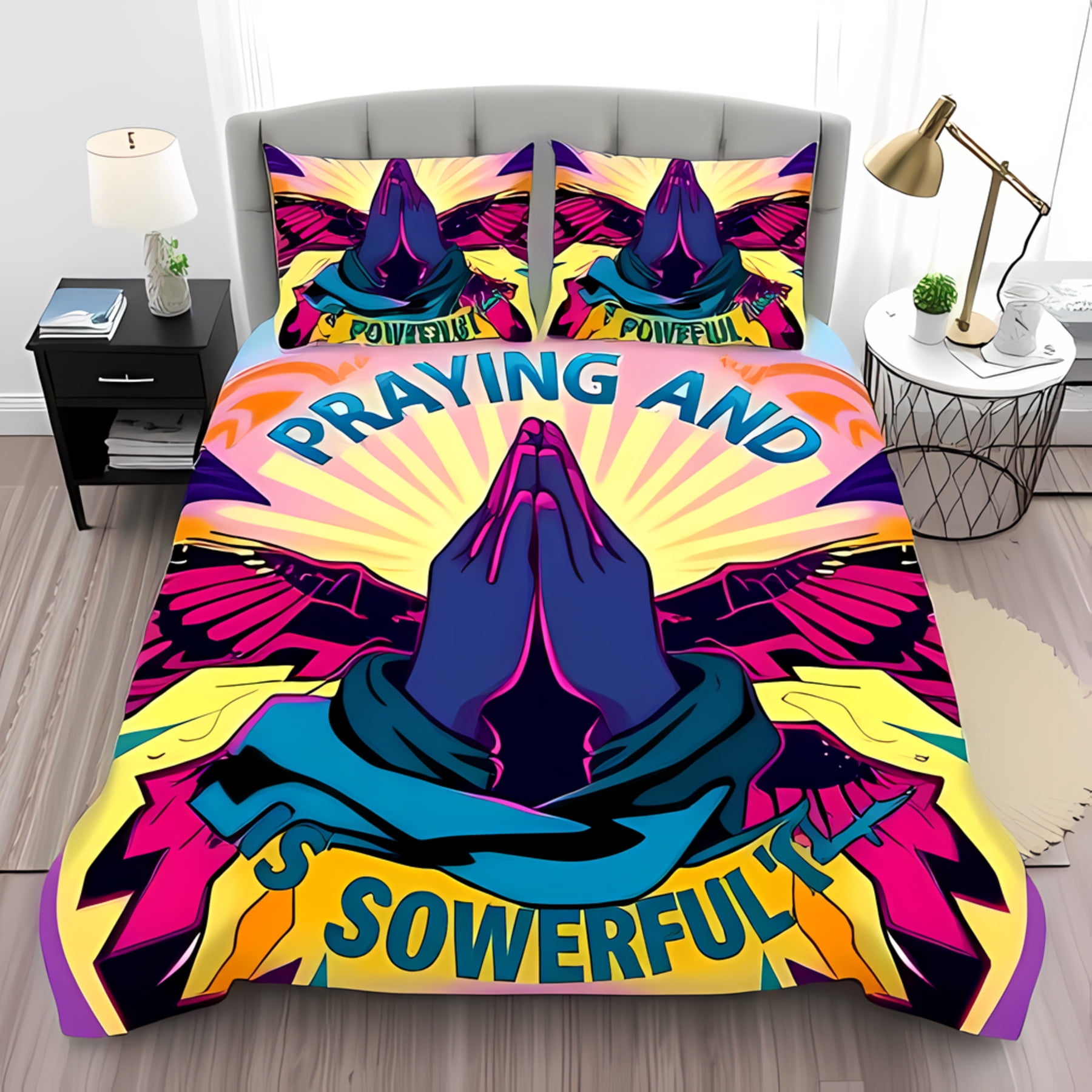 Vibrant 3-Piece Duvet Cover Set with Bold Clasped Hands Graphic Colors ...
