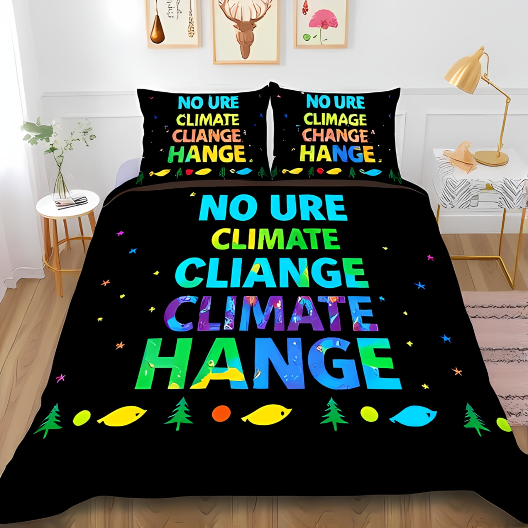 Vibrant 3-Piece Duvet Cover Set with Bold Climate Change Message ...