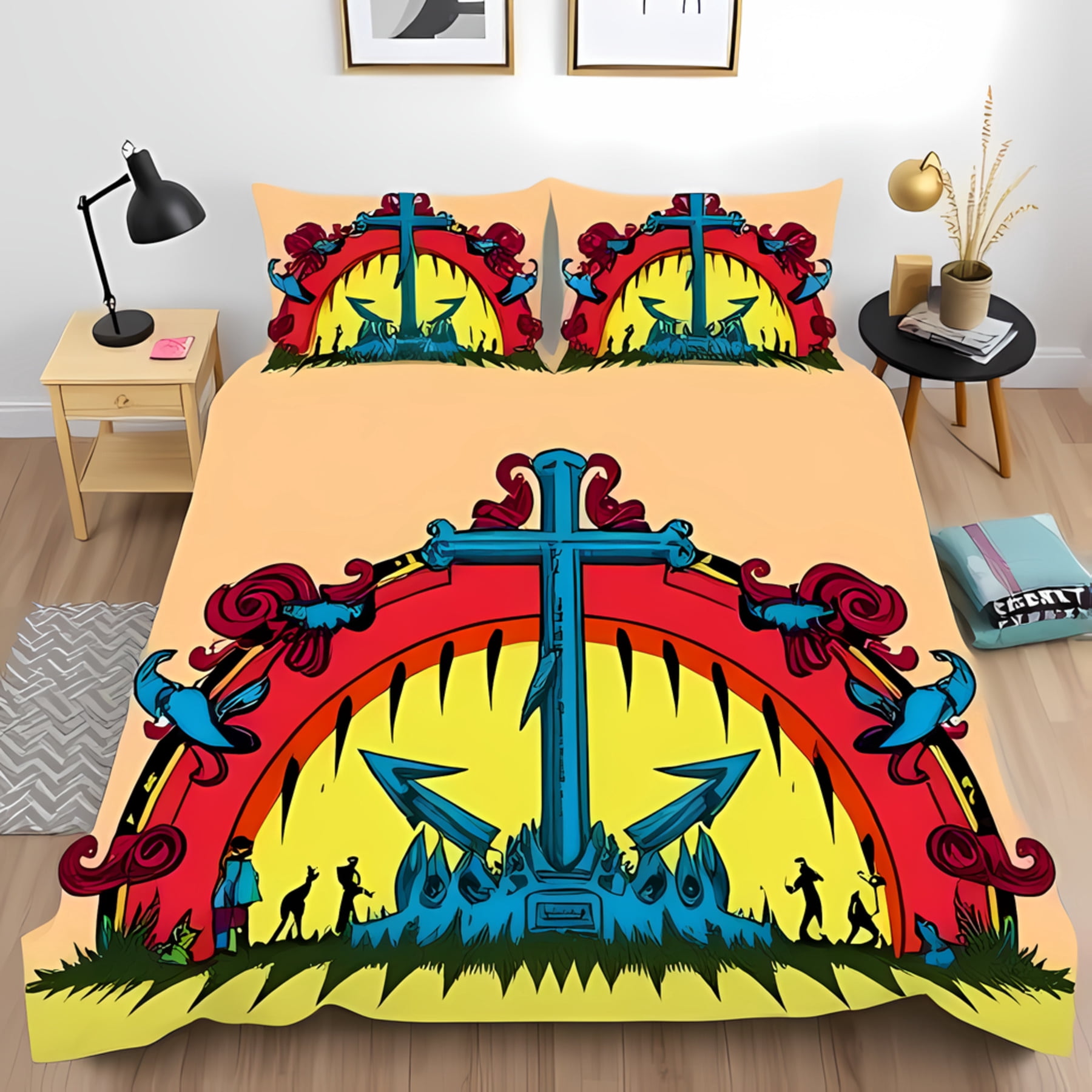 Vibrant 3-Piece Duvet Cover Set with Bold Cross Design Sunrise Arch ...