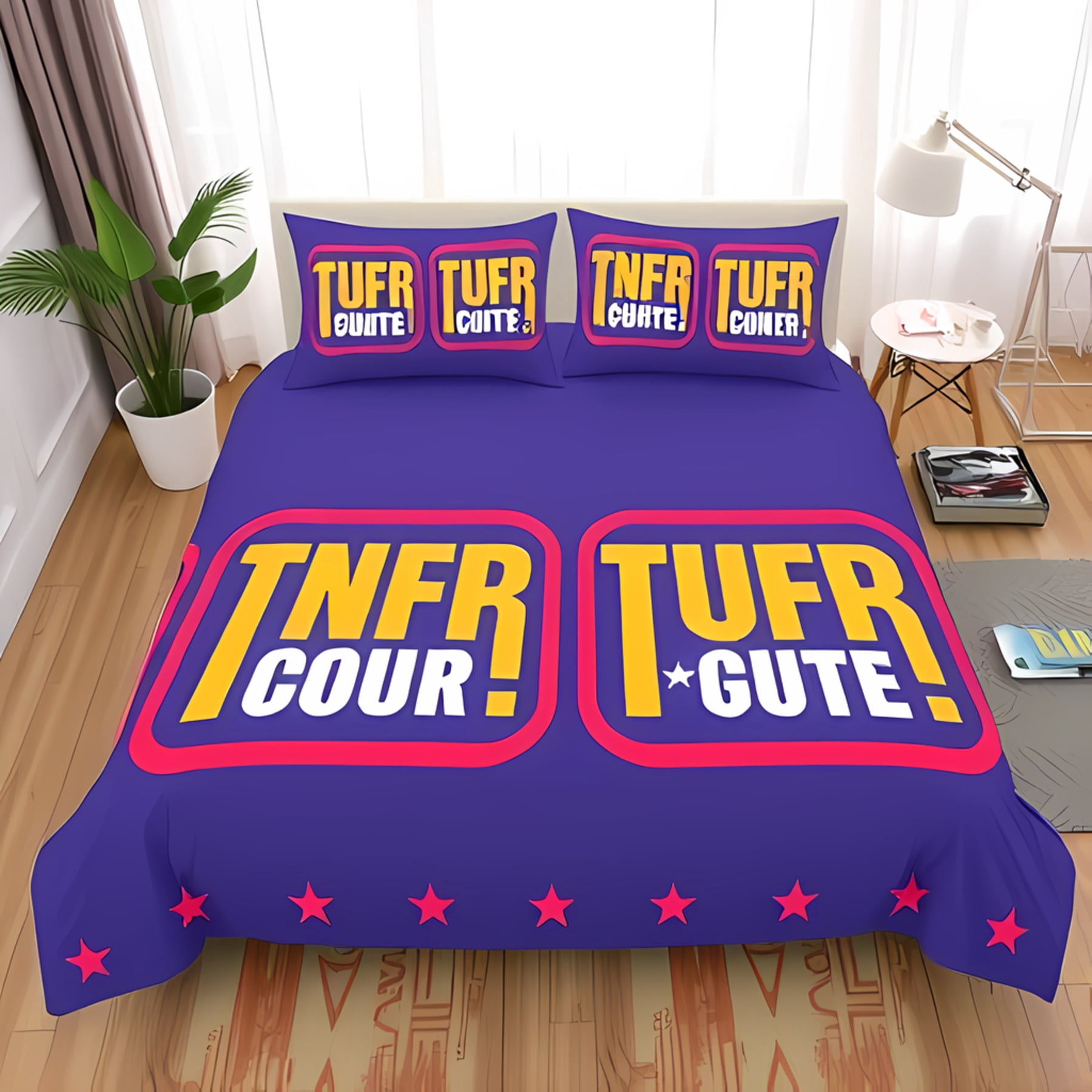 Vibrant 3-Piece Duvet Cover Set with Bold Graphic Designs - Purple ...