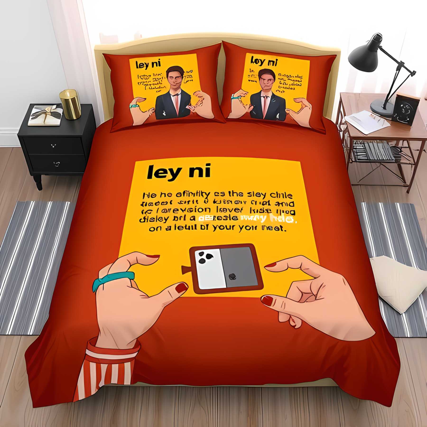 Vibrant 3-Piece Duvet Cover Set with Bold Orange Comforter & Graphic ...