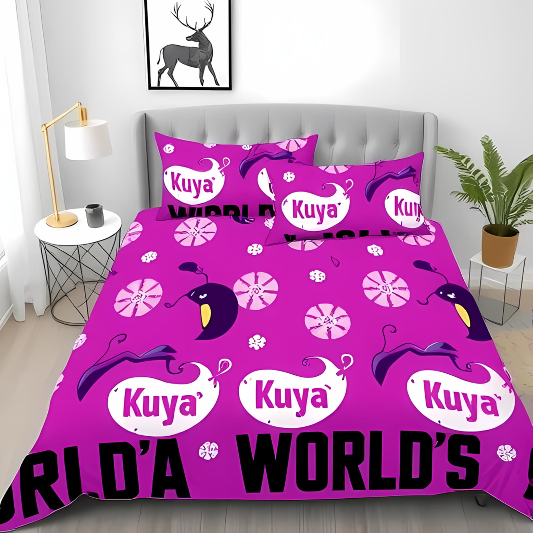 Vibrant 3-Piece Duvet Cover Set with Bold Pink Background Playful 'Kuya ...