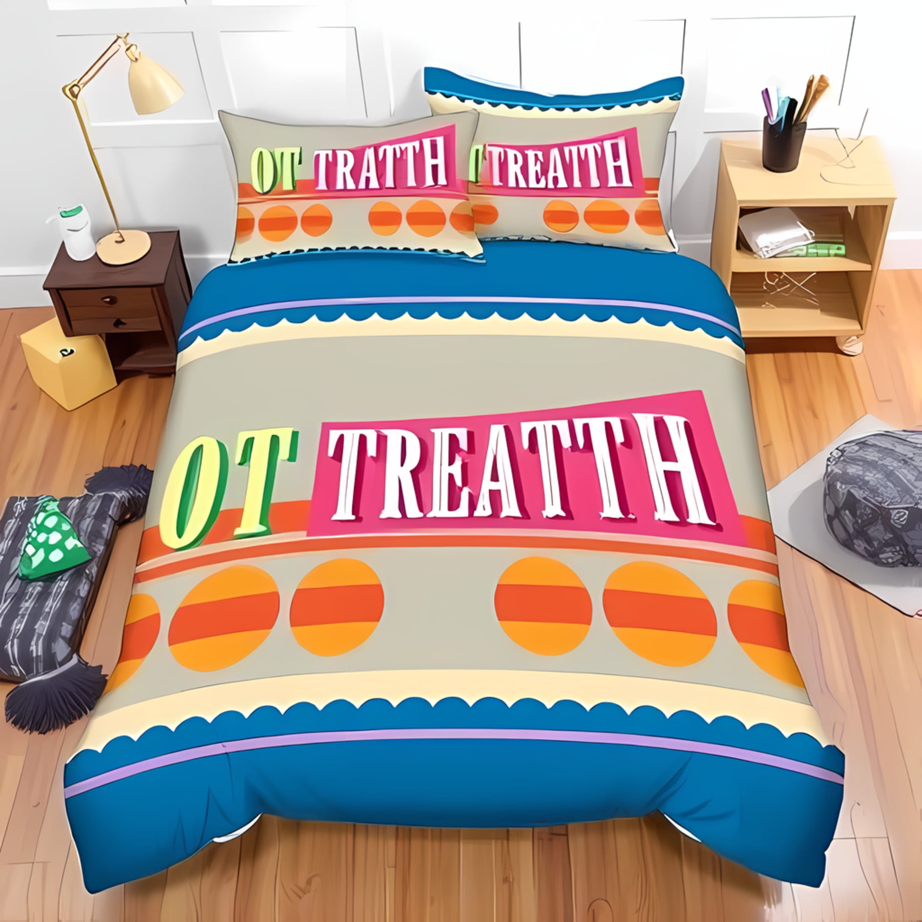 Vibrant 3-Piece Duvet Cover Set with Bold Text & Lively Graphics ...