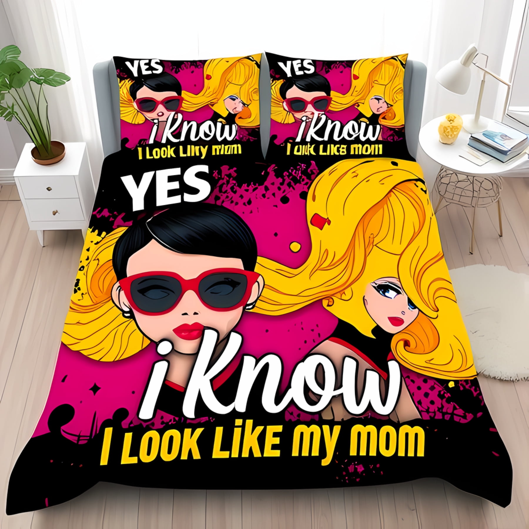 Vibrant 3-Piece Duvet Cover Set with Cartoon Characters & Bold Pink ...