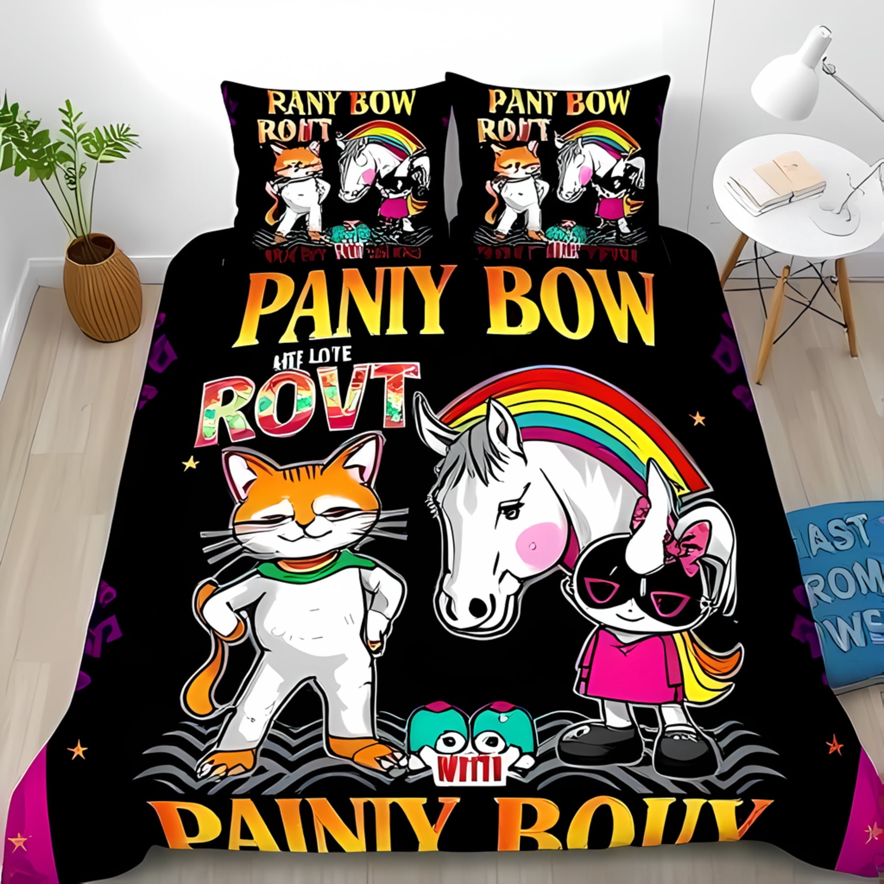 Vibrant 3-Piece Duvet Cover Set with Cartoon Characters - Cheerful Cat ...