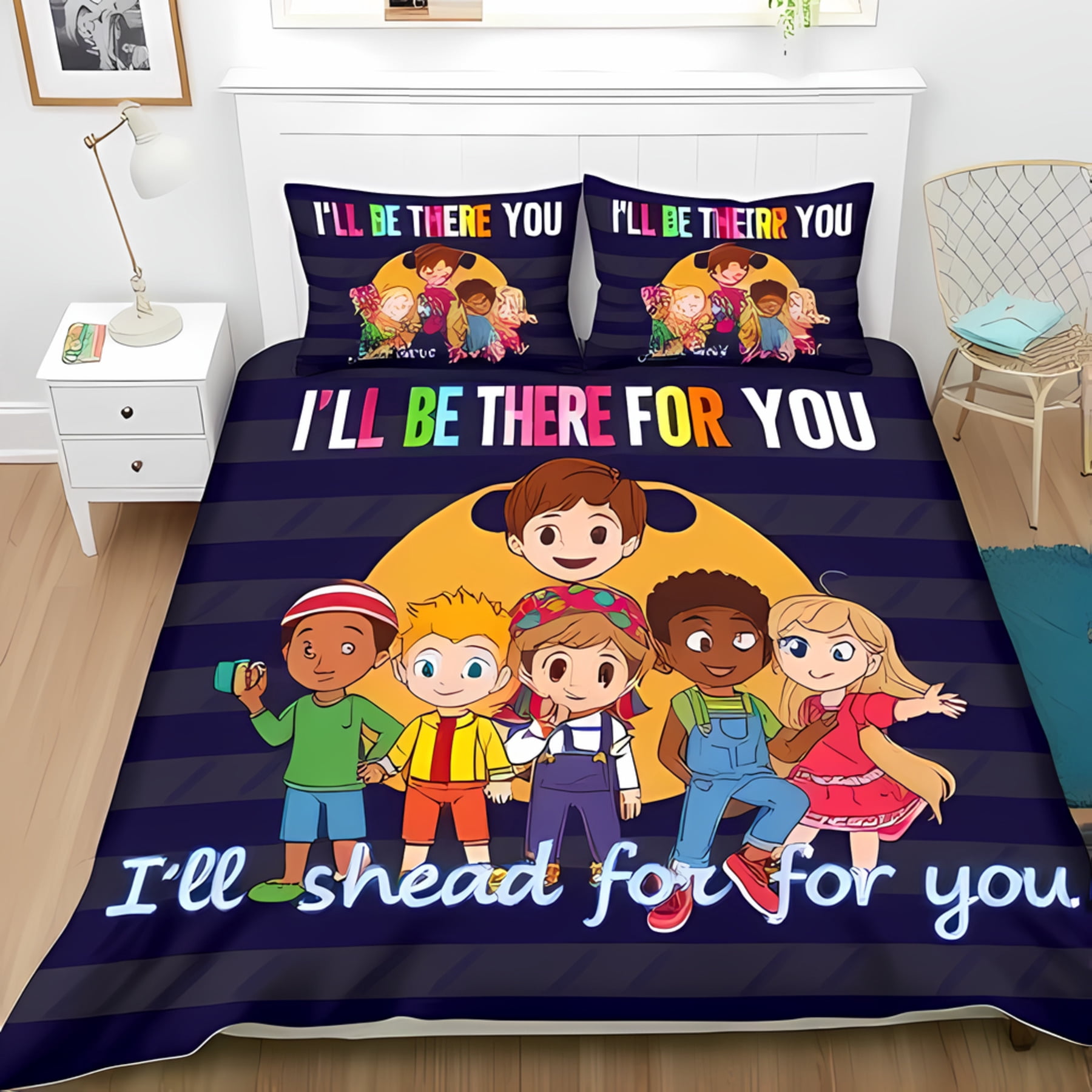Vibrant 3-Piece Duvet Cover Set with Cartoon Characters & 'I'LL BE ...