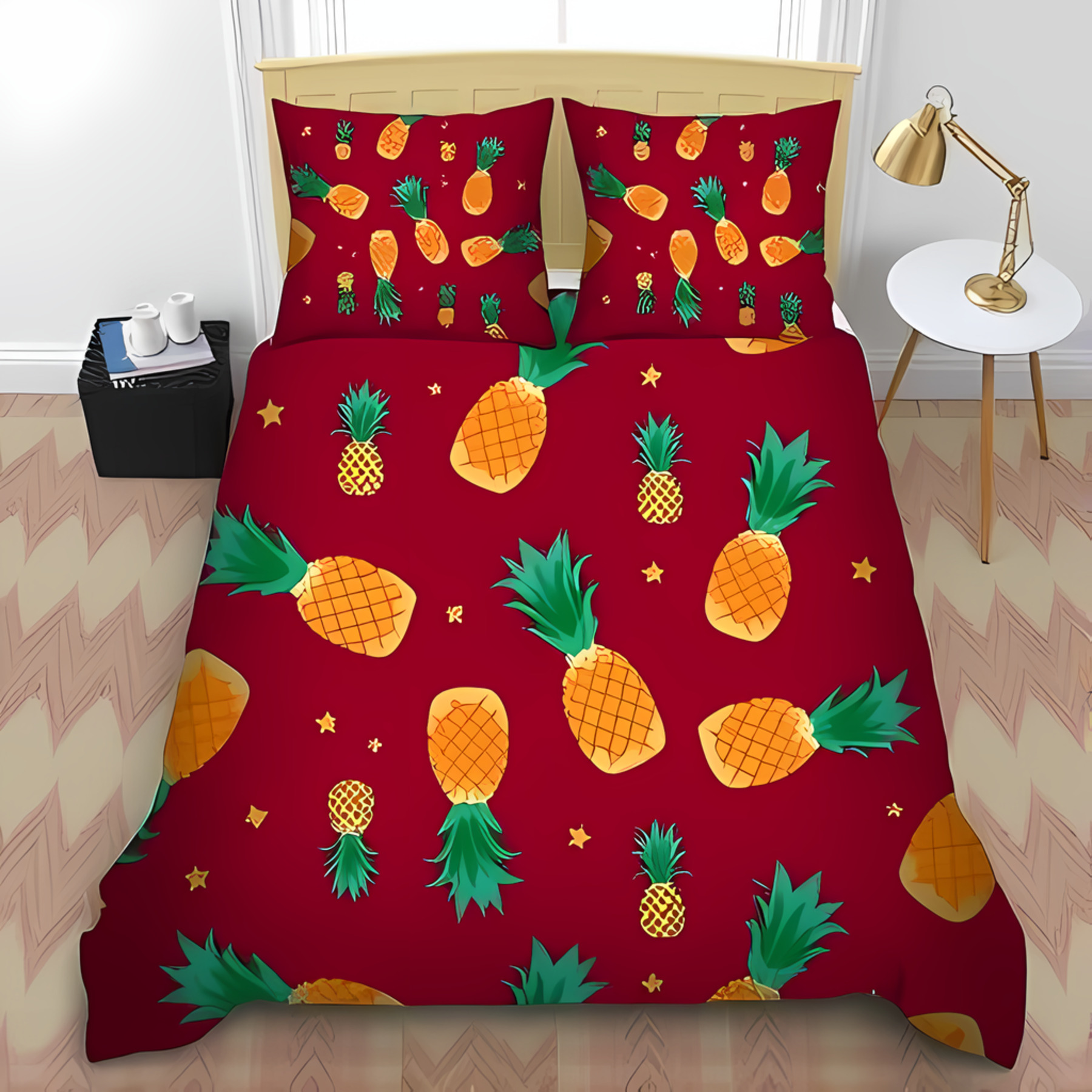 Vibrant 3-Piece Duvet Cover Set with Cartoon Pineapples & Stars ...
