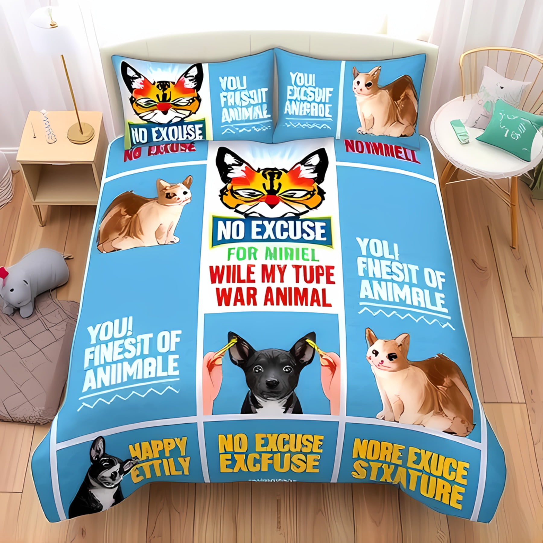 Vibrant 3-Piece Duvet Cover Set with Cats & Dogs Design Humorous Text ...
