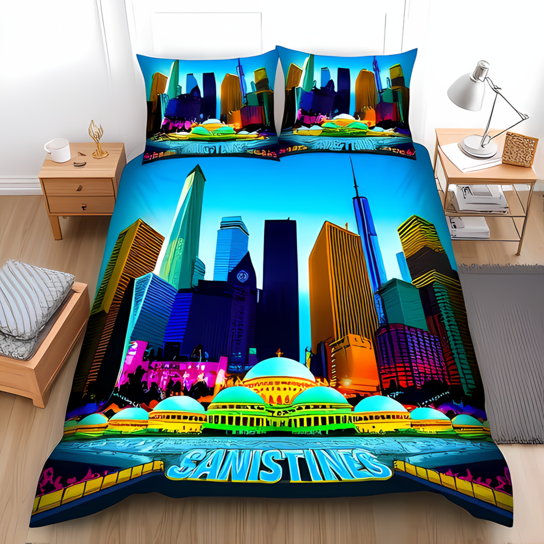 Vibrant 3-Piece Duvet Cover Set with Cityscape Design - Modern Urban ...