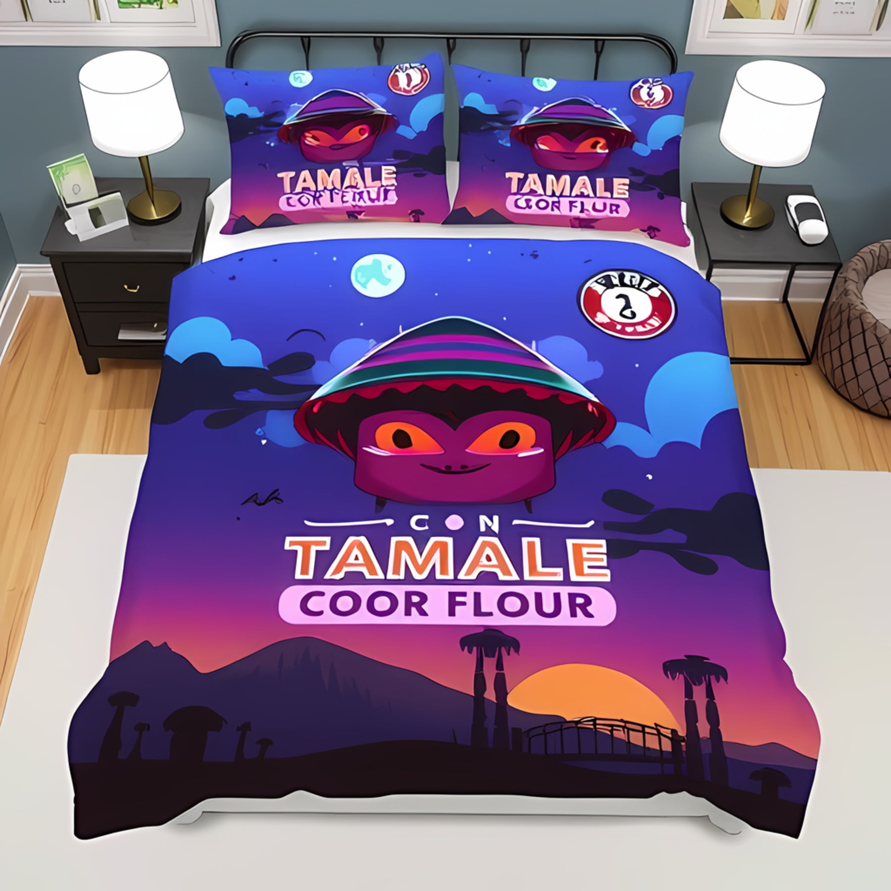 Vibrant 3-Piece Duvet Cover Set with Colorful Character Night Sky ...