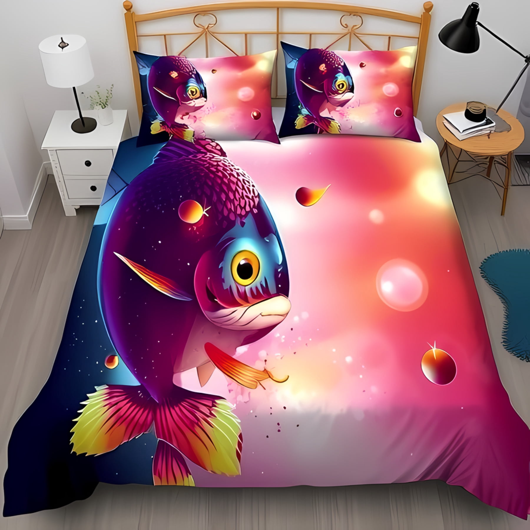 Vibrant 3-Piece Duvet Cover Set with Colorful Fish Design - Scales ...