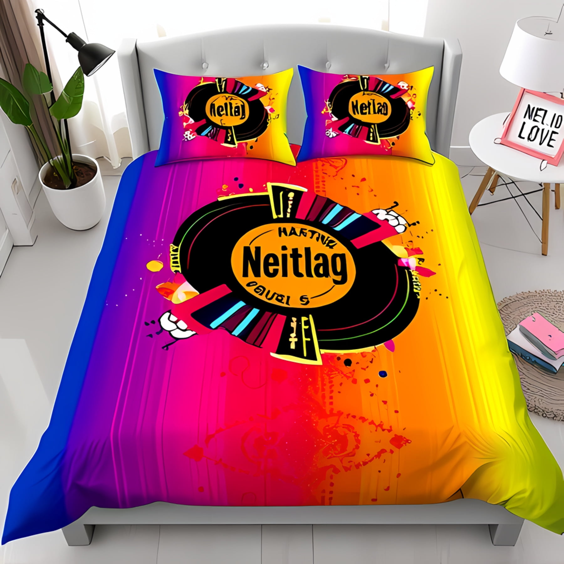Vibrant 3-Piece Duvet Cover Set with Colorful Gradient Design ...