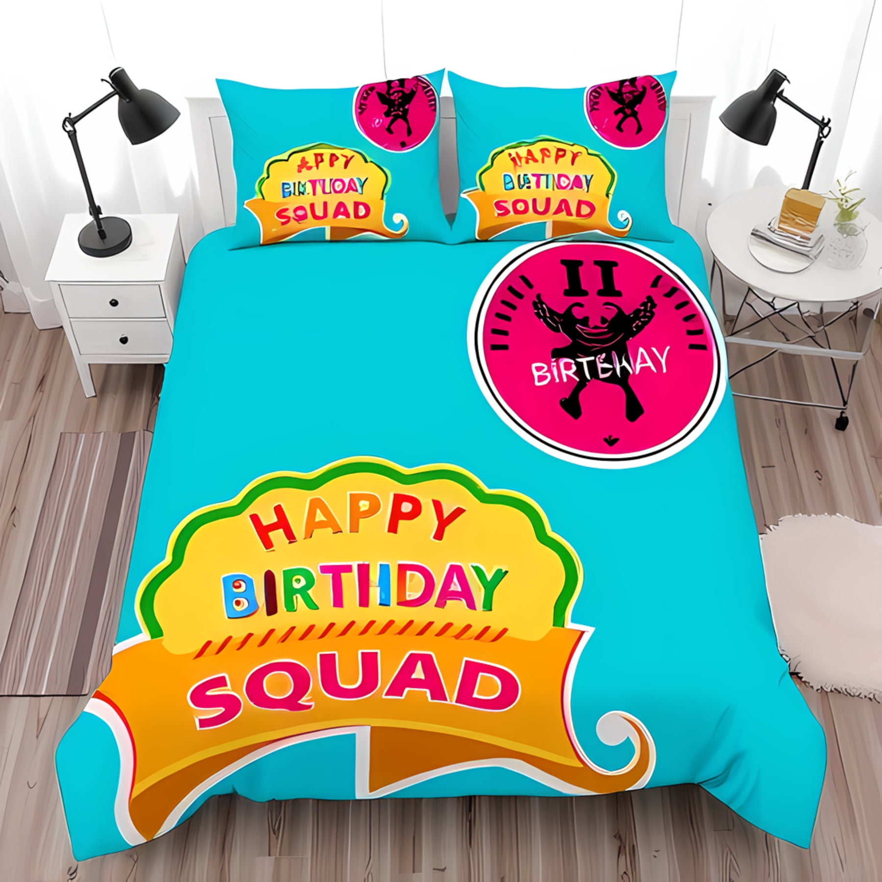 Vibrant 3-Piece Duvet Cover Set with Colorful 'Happy Birthday Squad ...