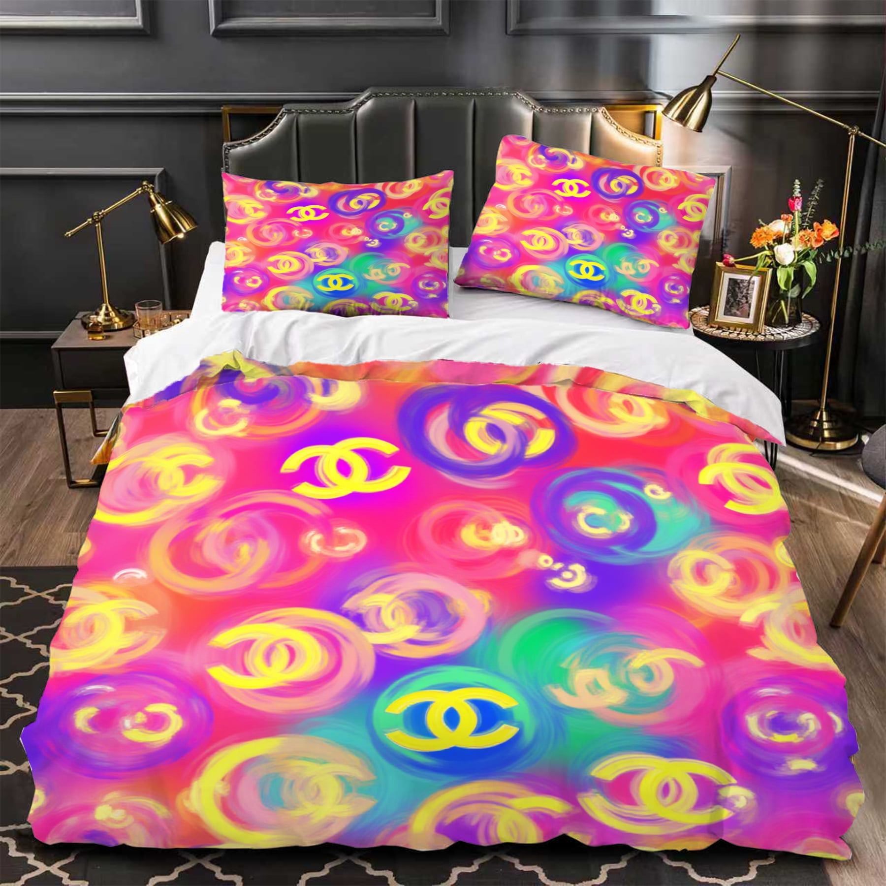 Vibrant 3-Piece Duvet Cover Set with Colorful Interlocking Pattern in ...