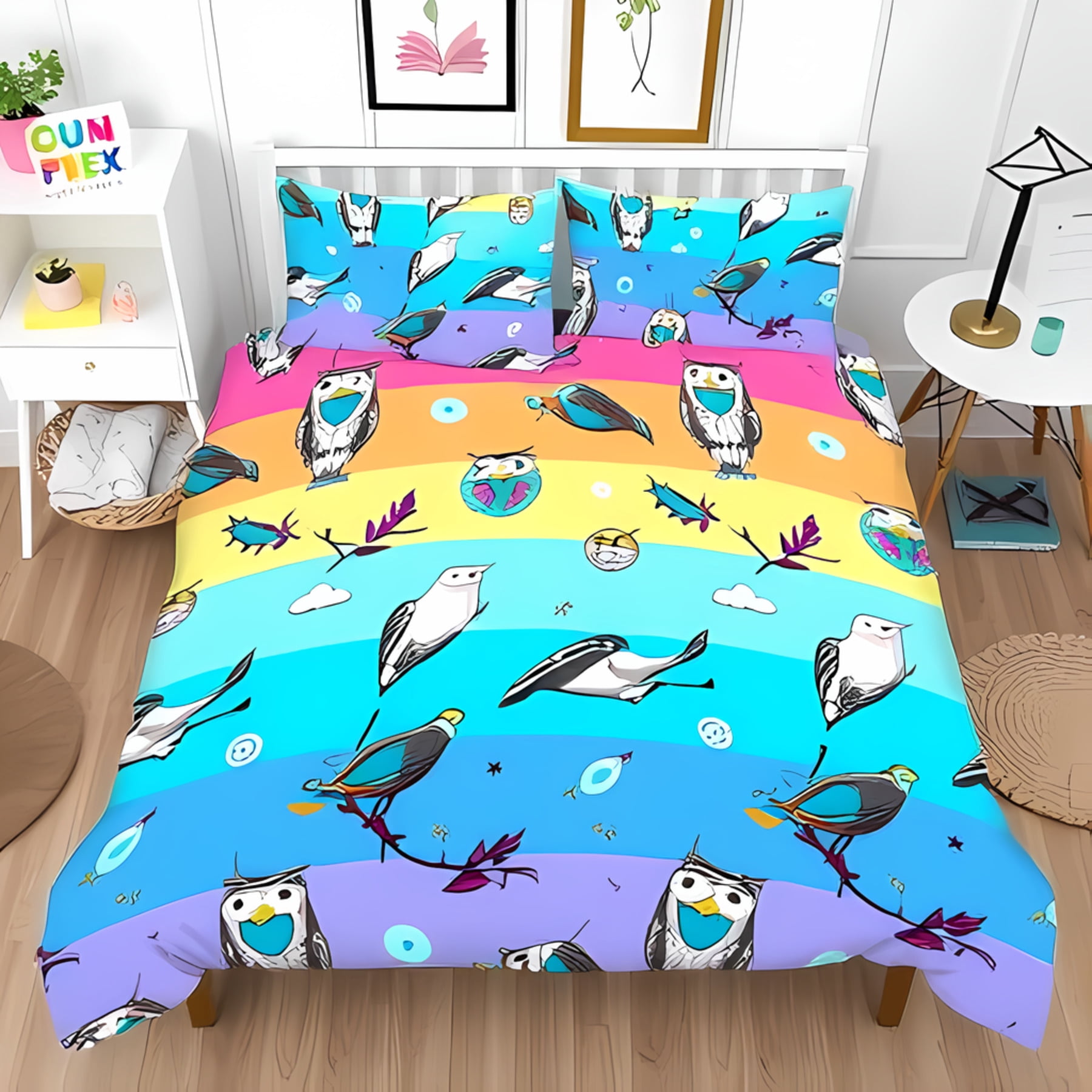 Vibrant 3-Piece Duvet Cover Set with Colorful Rainbow Pattern Playful ...