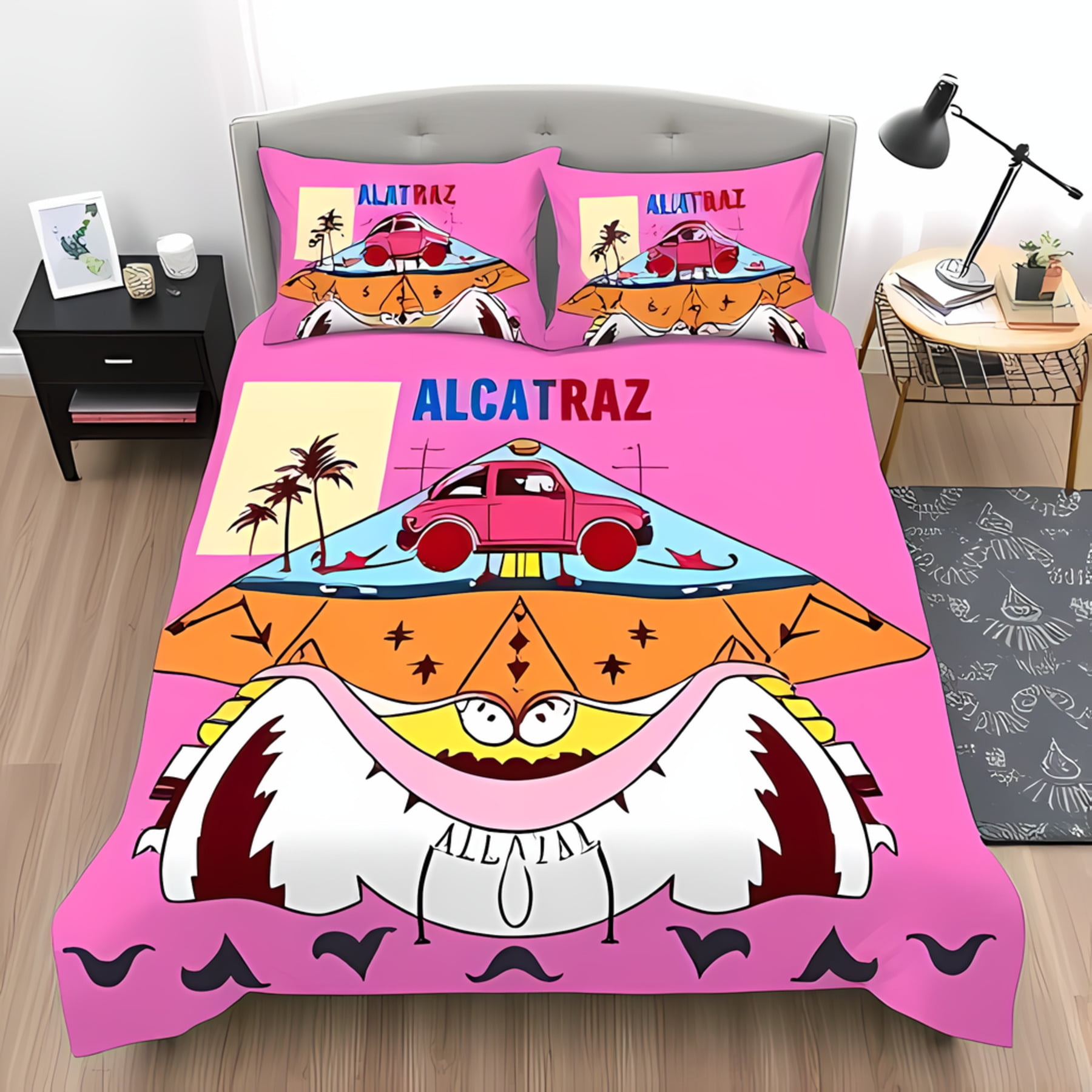 Vibrant 3-Piece Duvet Cover Set with Colorful Red Car Trees & Stars ...