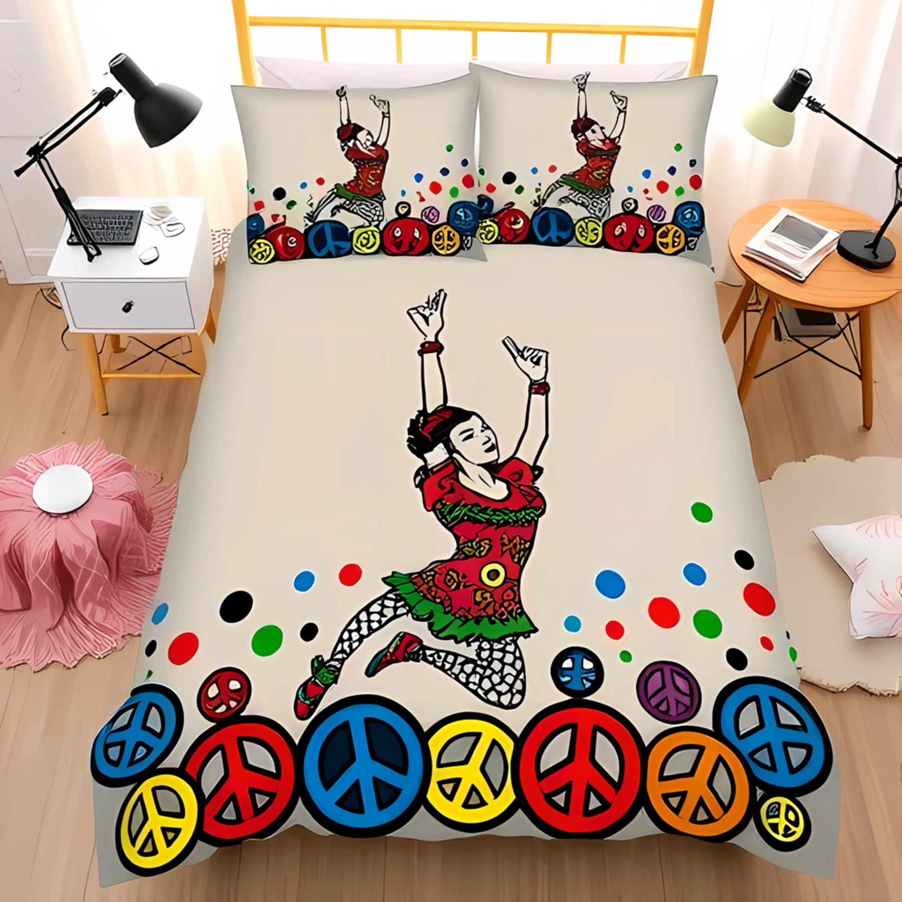 Vibrant 3-Piece Duvet Cover Set with Colorful Young Woman Graphic ...