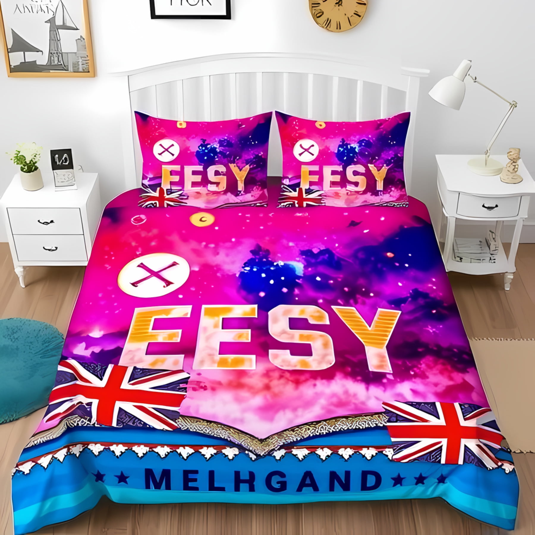 Vibrant 3-Piece Duvet Cover Set with Design Gold 'EESY' Lettering ...