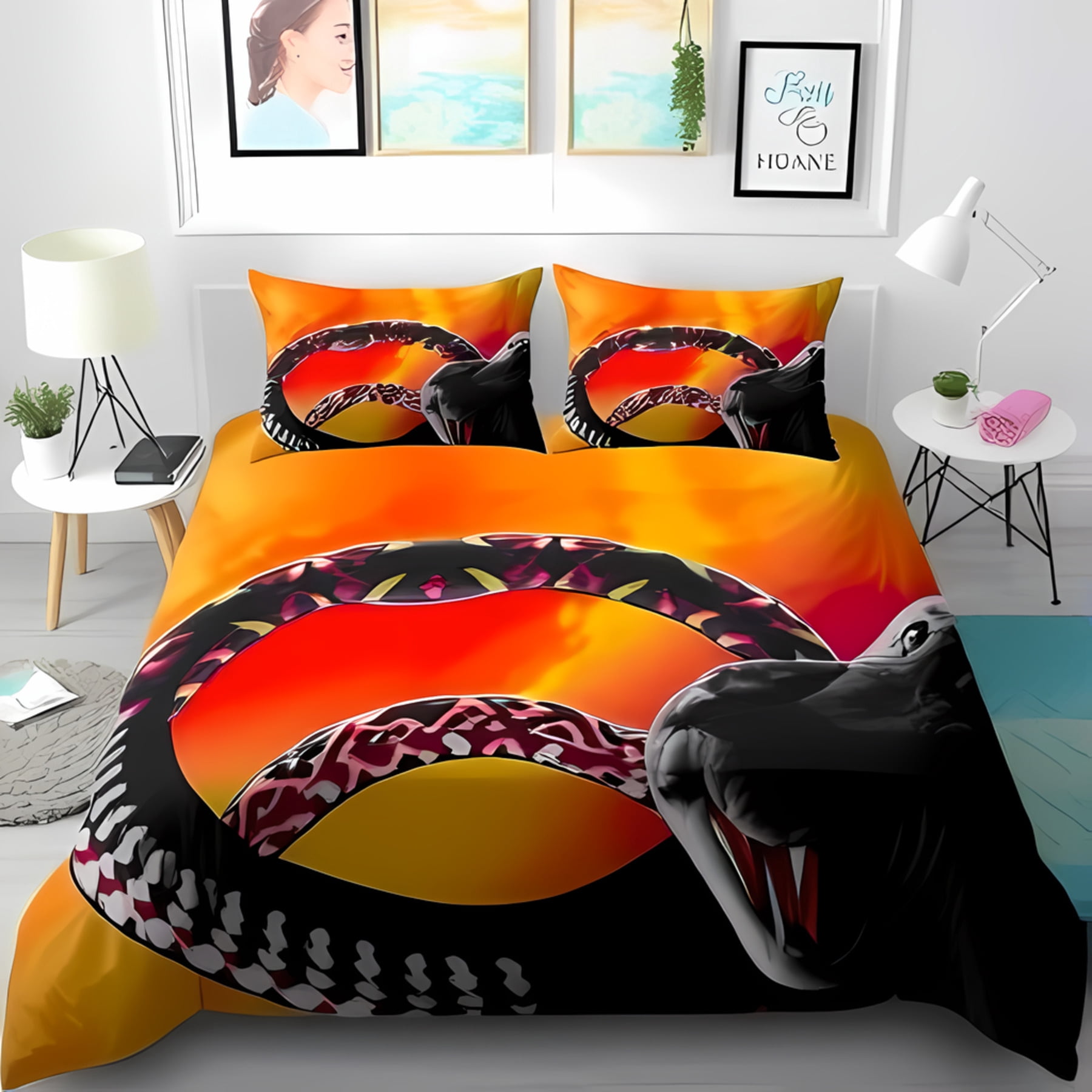 Vibrant 3-Piece Duvet Cover Set with Dragon and Serpent Design - Bold ...