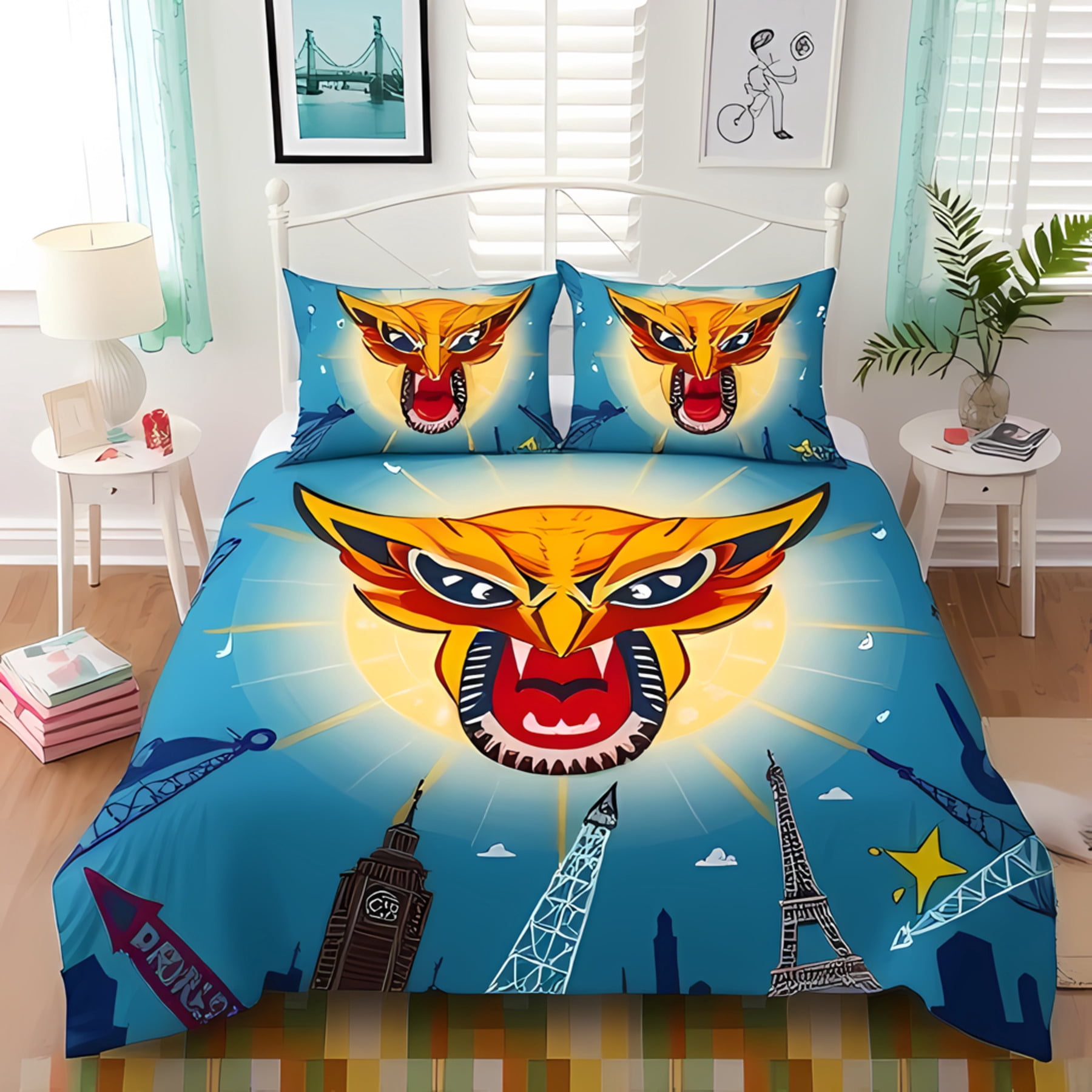 Vibrant 3-Piece Duvet Cover Set with Fierce Tiger Face & Bright Design ...