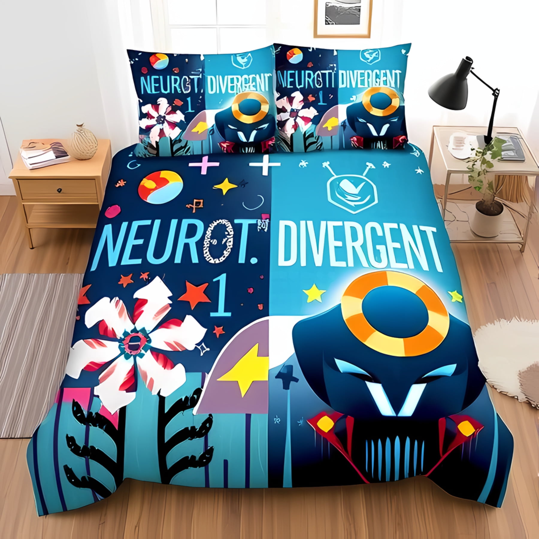 Vibrant 3-Piece Duvet Cover Set with Geometric Shapes & Futuristic ...