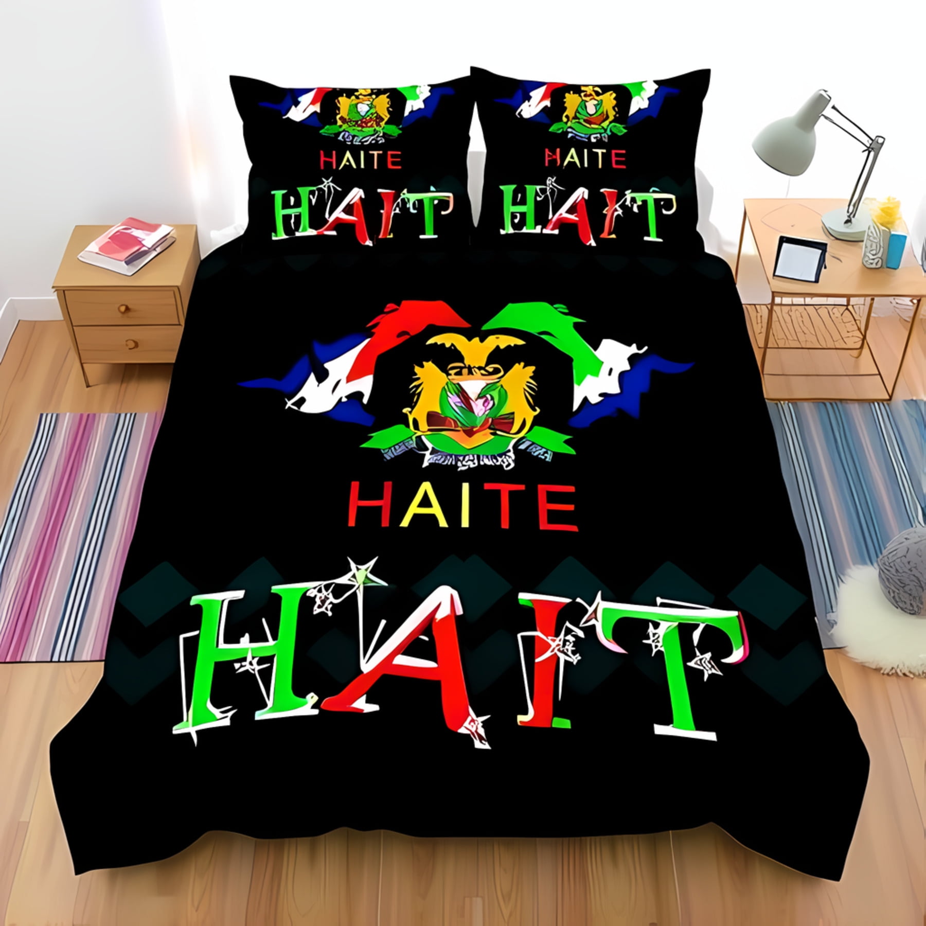 Vibrant 3-Piece Duvet Cover Set with " HAITÉ " Design Haitian Bold ...