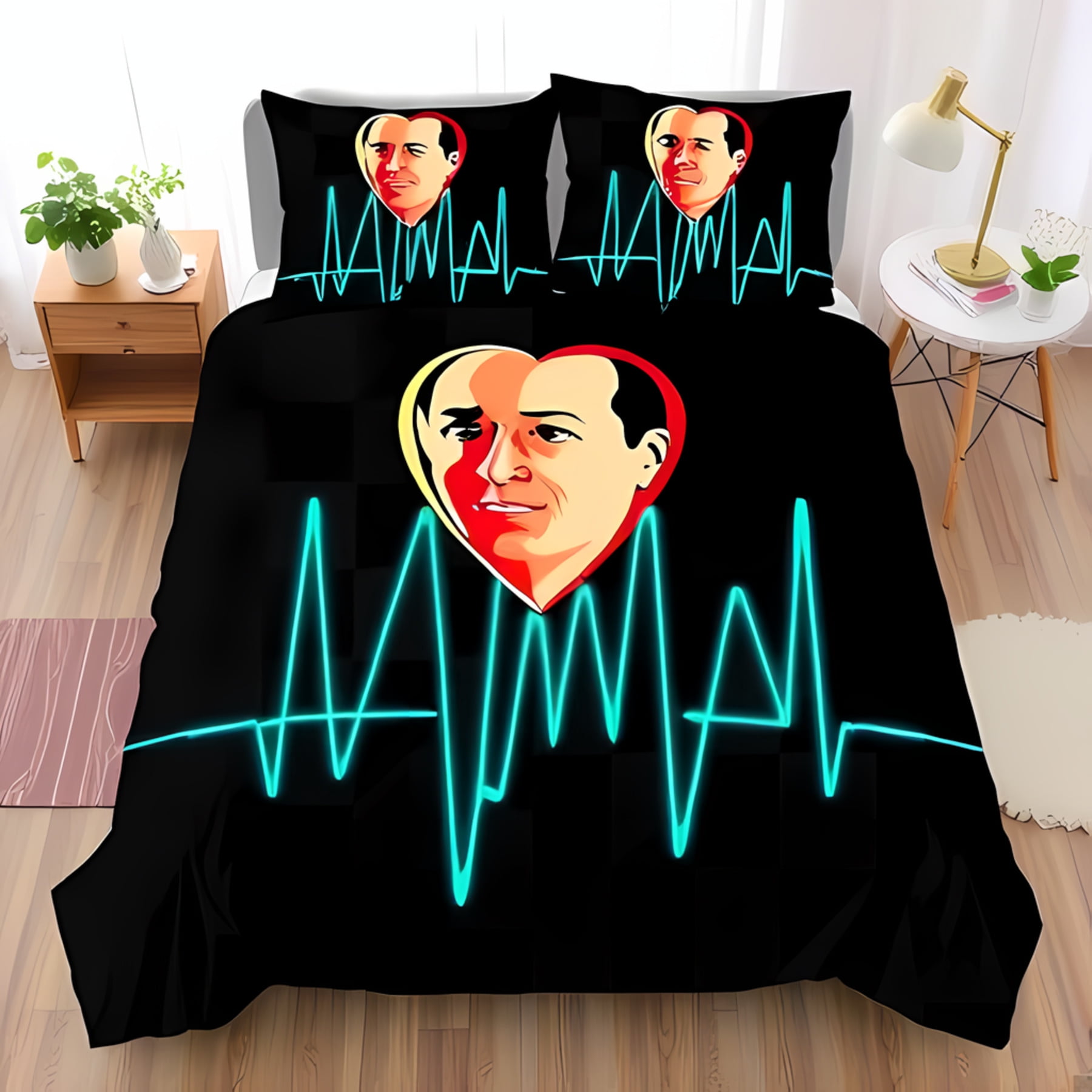 Vibrant 3-Piece Duvet Cover Set with Heartbeat Design - Modern Black ...