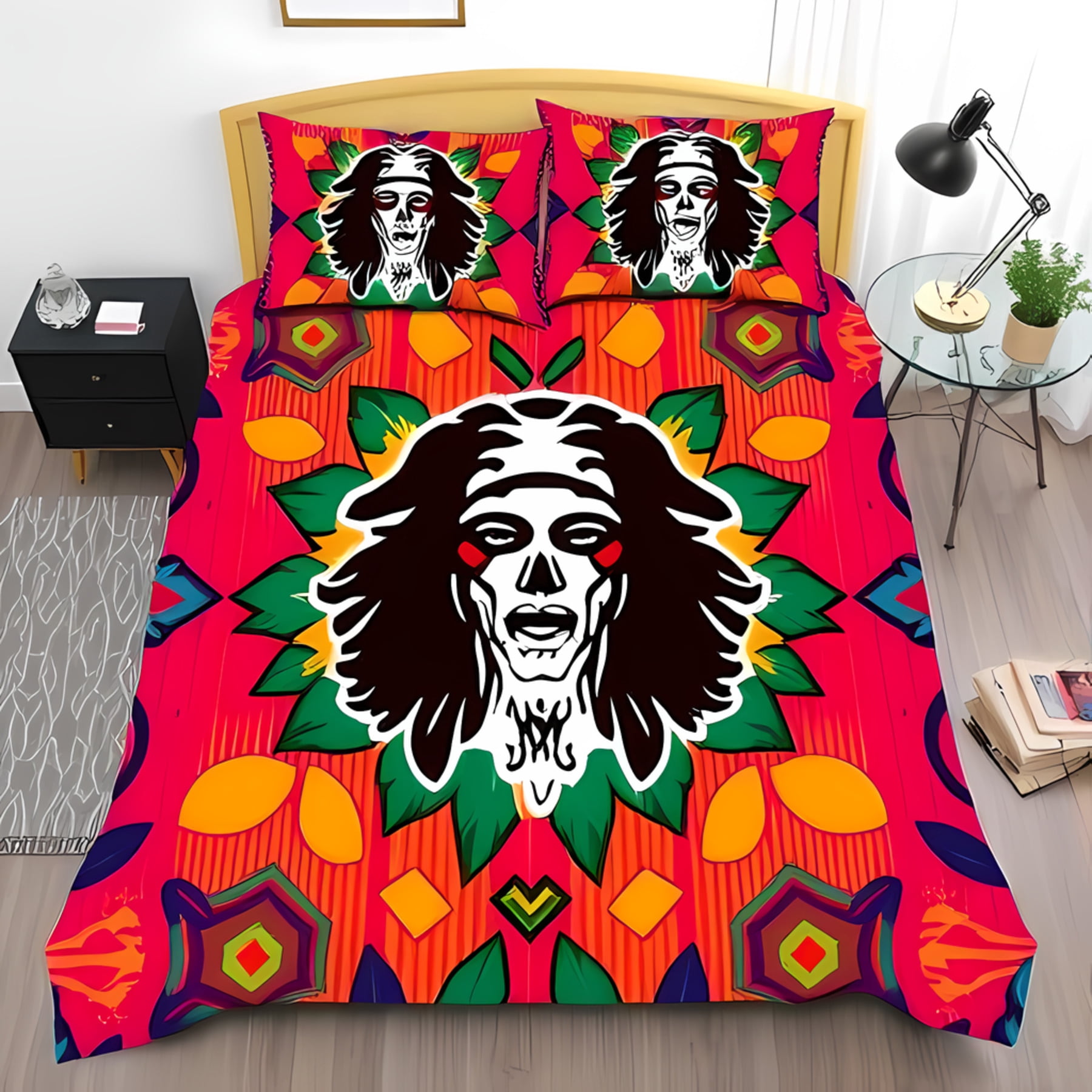 Vibrant 3-Piece Duvet Cover Set with Indigenous Art Design Bold Colors ...