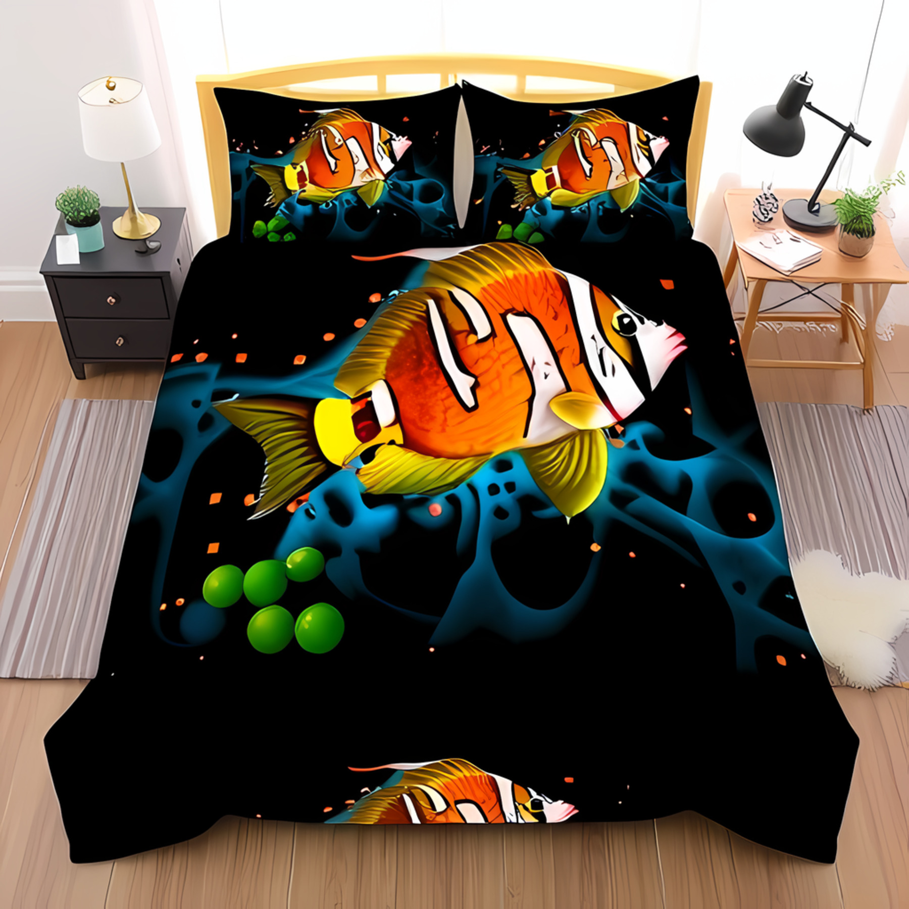 Vibrant 3-Piece Duvet Cover Set with Intricate Angelfish Design ...