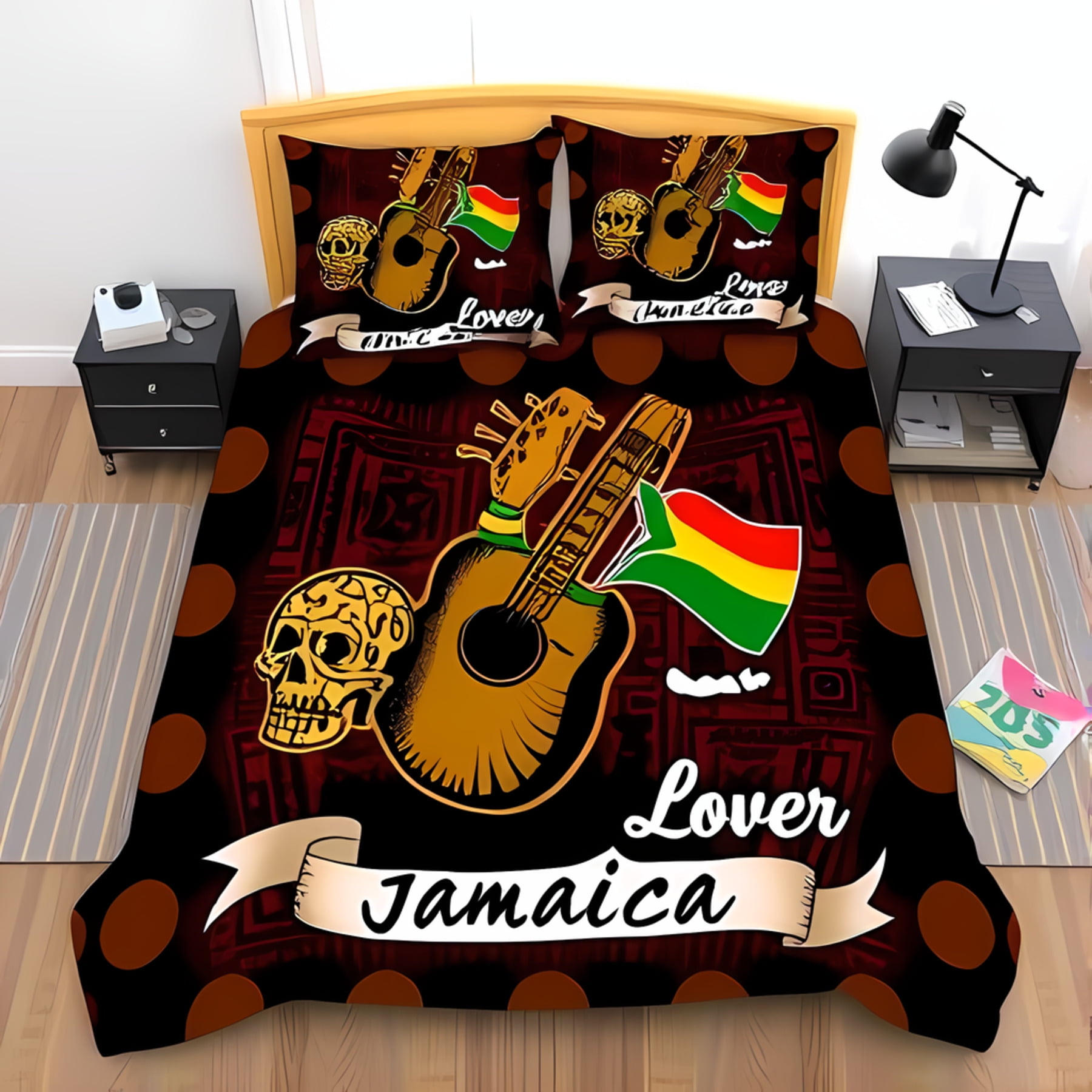 Vibrant 3-Piece Duvet Cover Set with Jamaican Culture Design Guitar ...