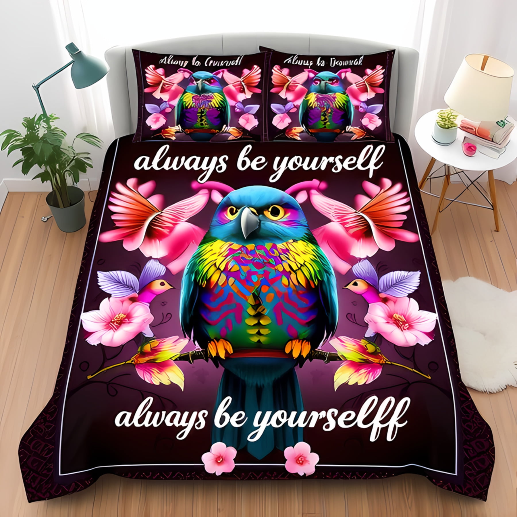 Vibrant 3-Piece Duvet Cover Set with Majestic Bird and Hummingbirds ...