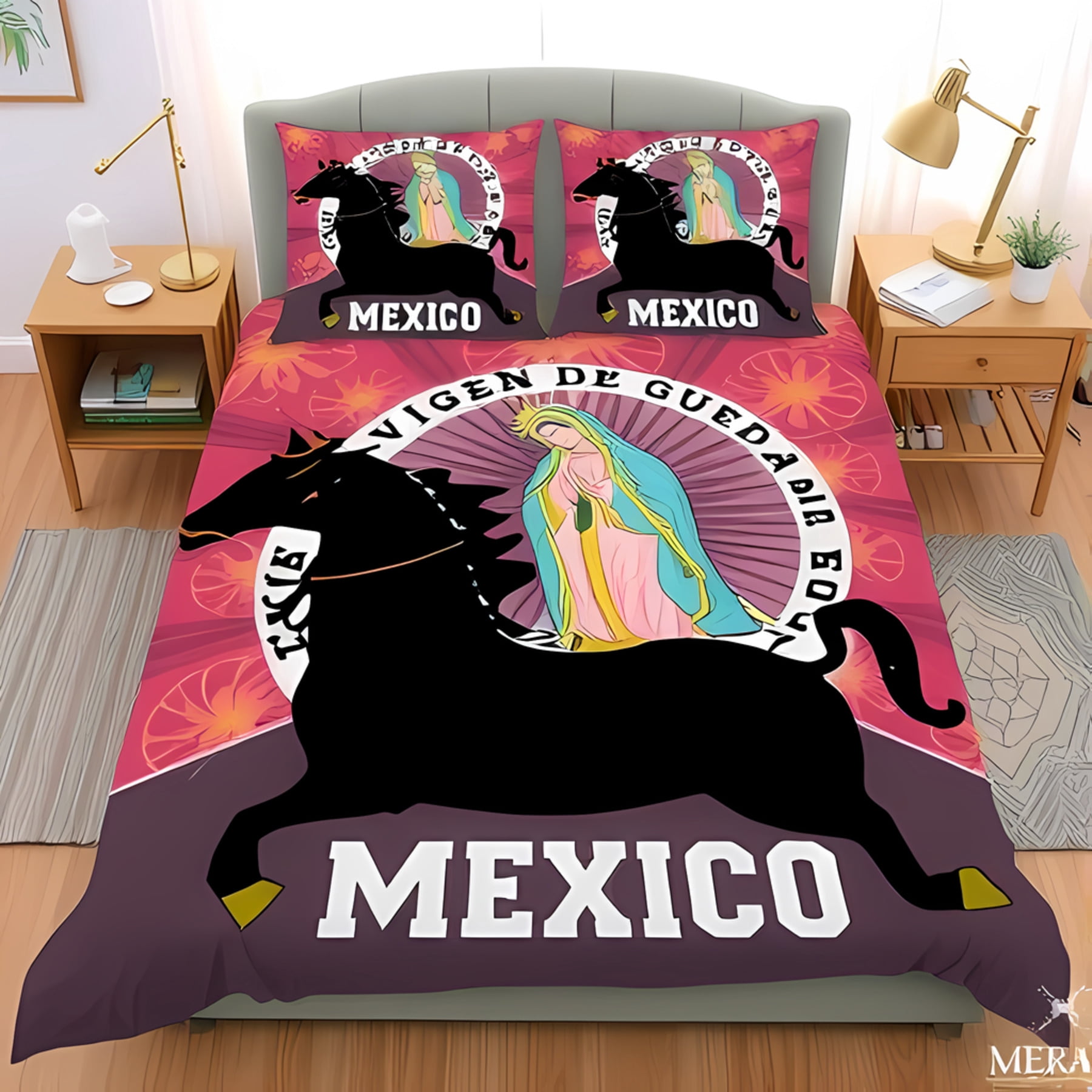 Vibrant 3-Piece Duvet Cover Set with Mexican Cultural Design - Black ...