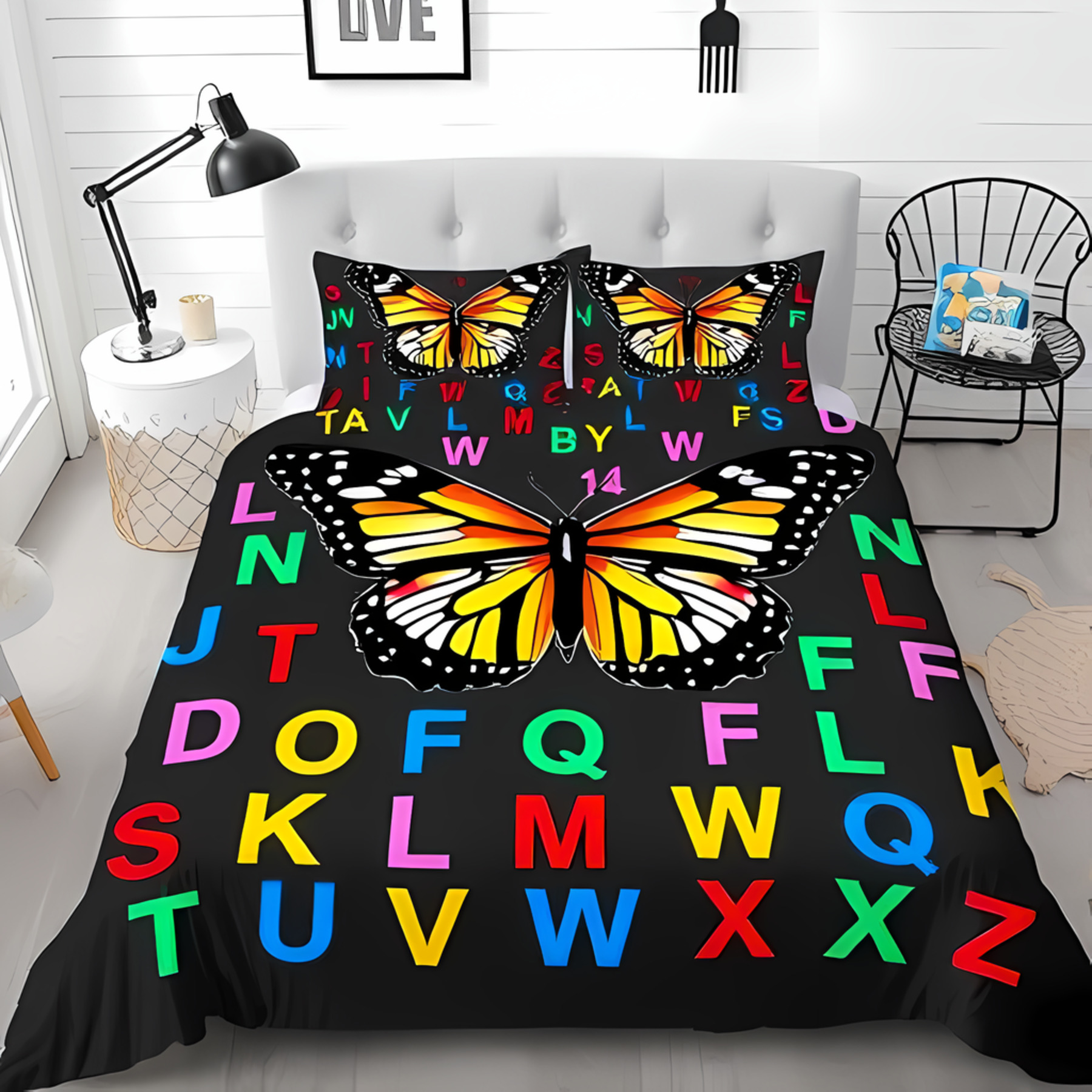 Vibrant 3-Piece Duvet Cover Set with Monarch Butterfly & Colorful ...