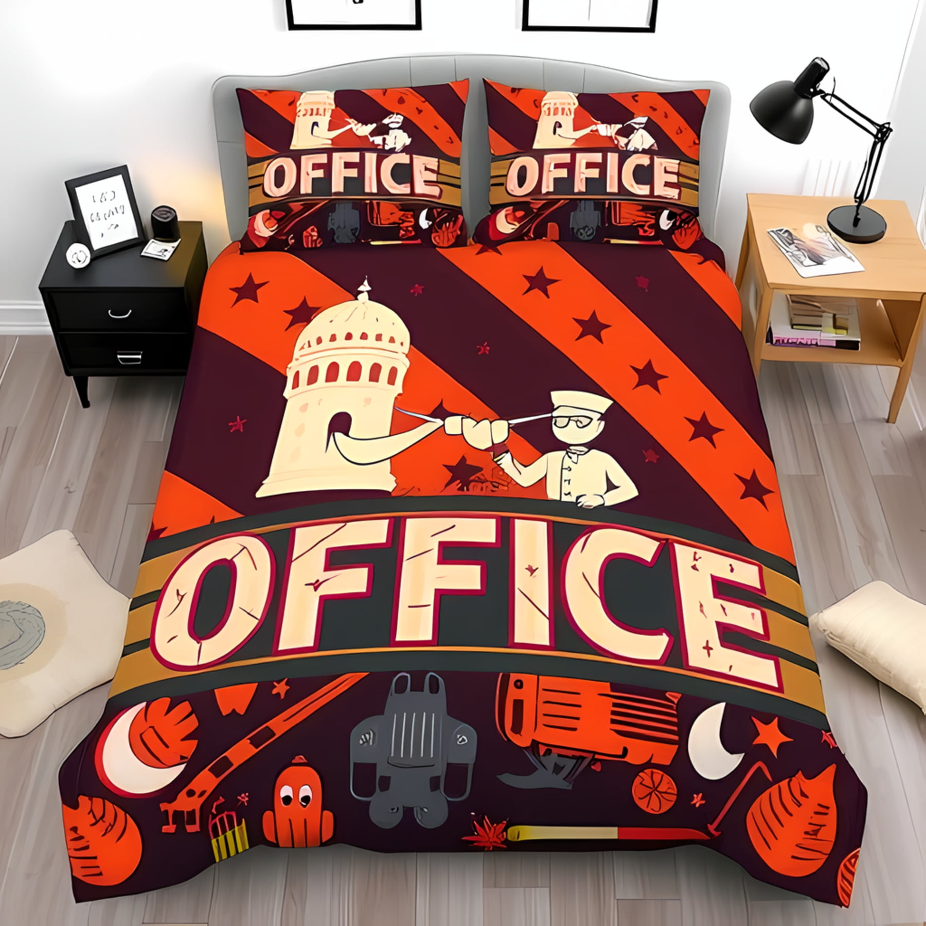 Vibrant 3-Piece Duvet Cover Set with Orange and Dark Brown Stripes ...