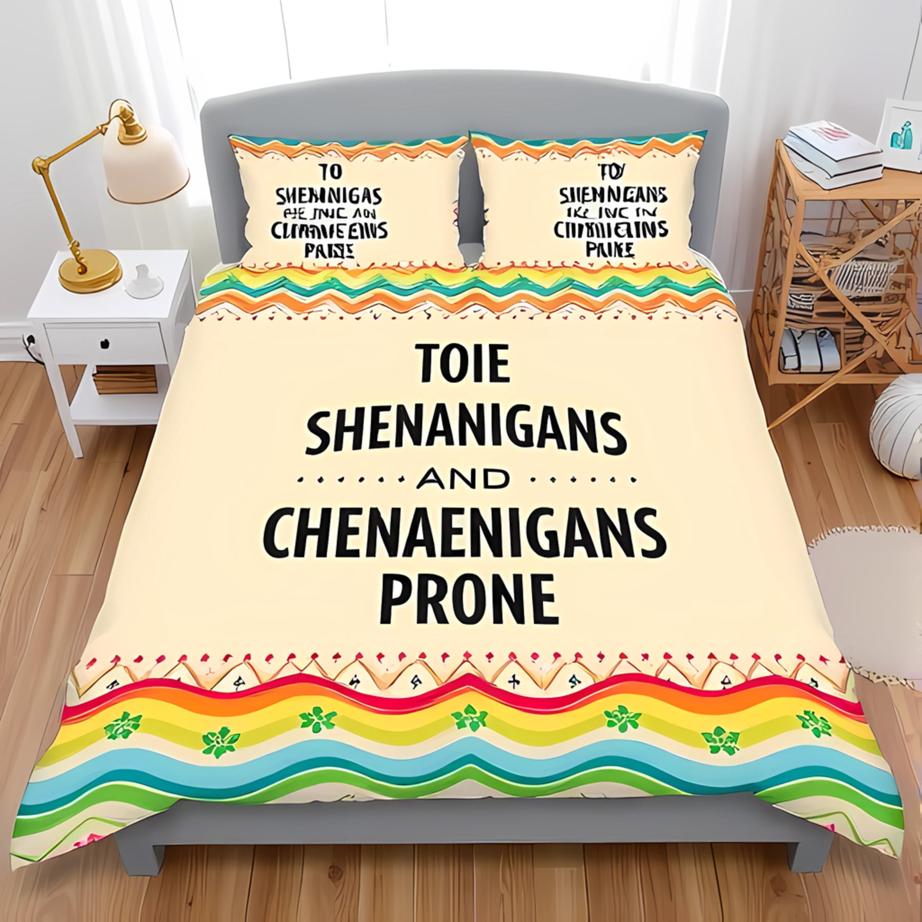 Vibrant 3-Piece Duvet Cover Set with Phrases & Rainbow Trim - Fun ...