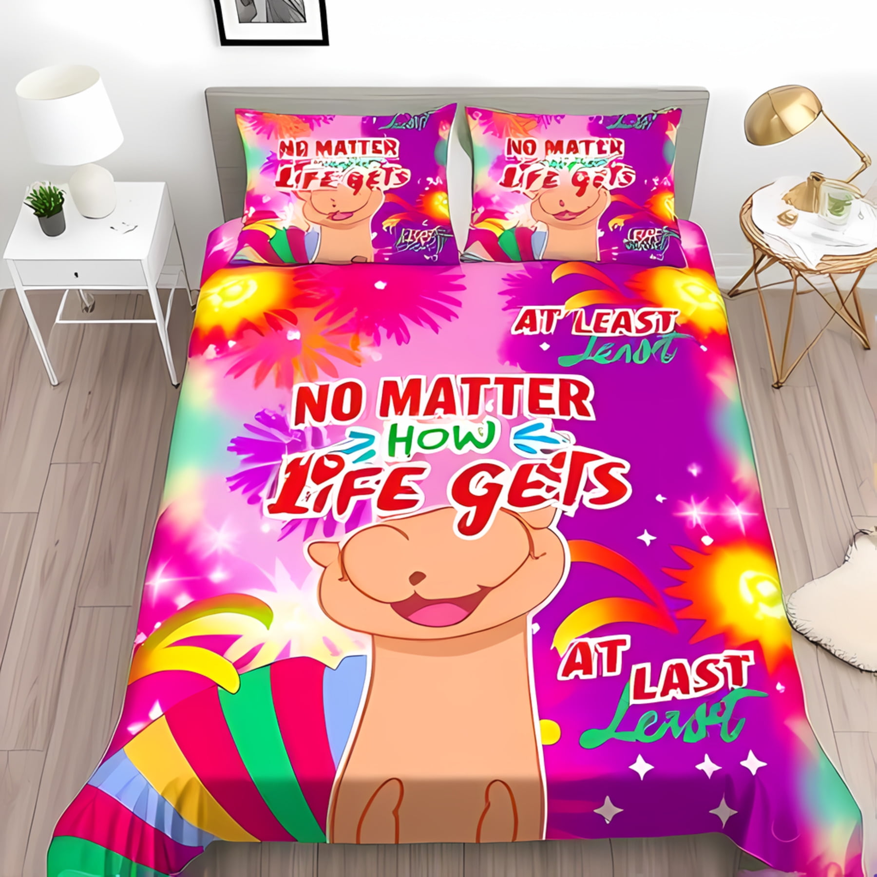 Vibrant 3-Piece Duvet Cover Set with Playful Bright Pink & Purple ...