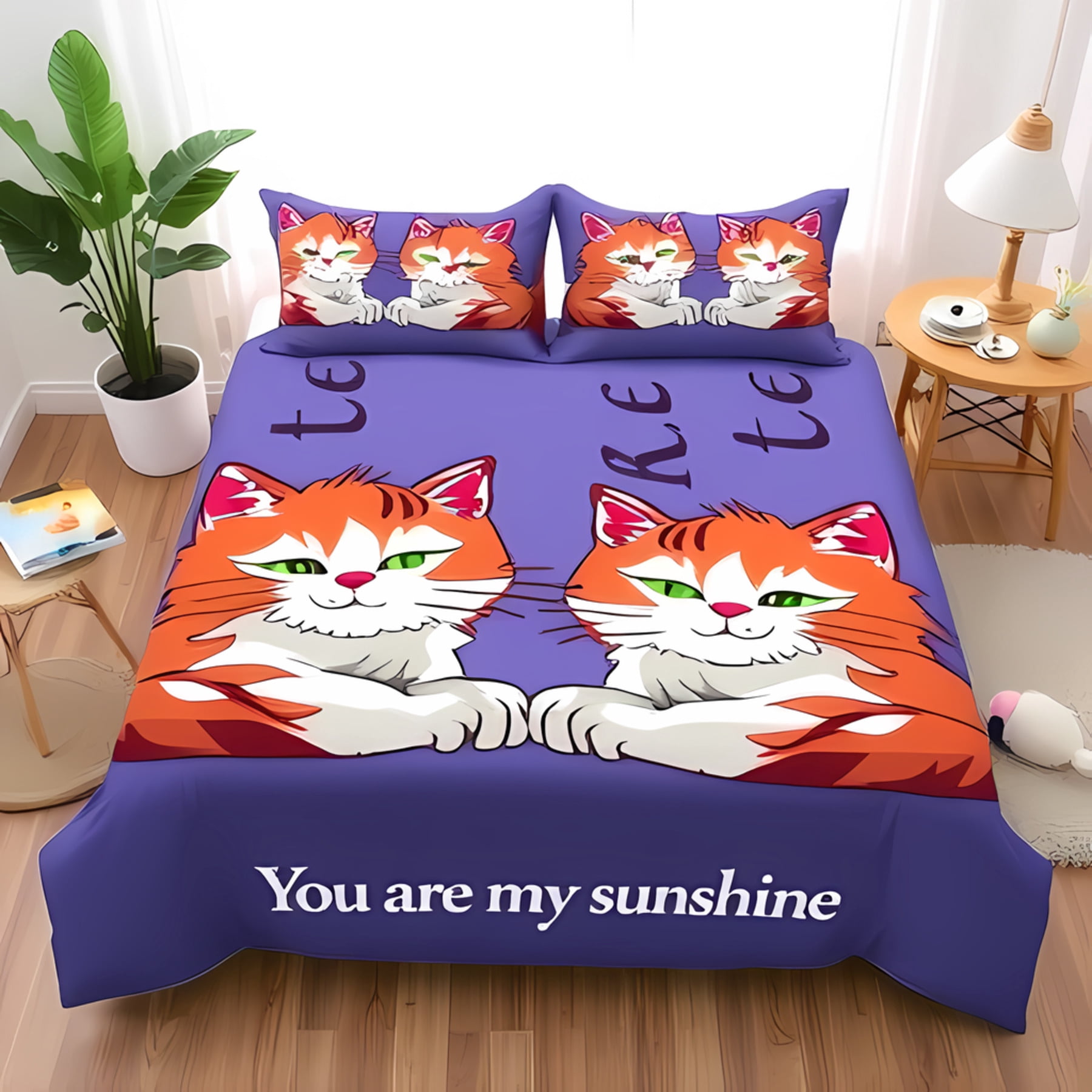 Vibrant 3-Piece Duvet Cover Set with Playful Cartoon Cats - "You Are My ...