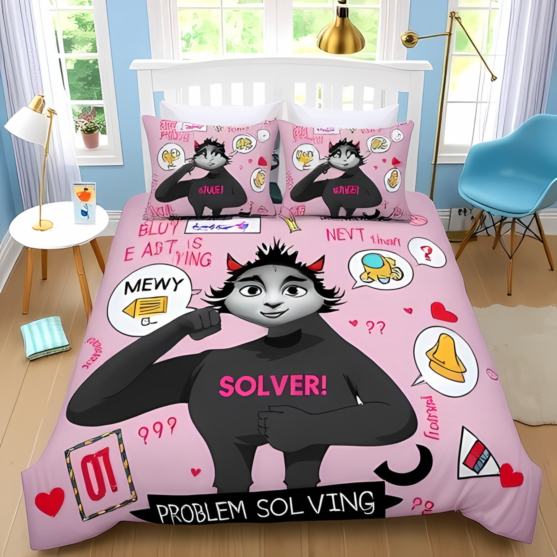 Vibrant 3-Piece Duvet Cover Set with Playful Cartoon Characters Bold ...