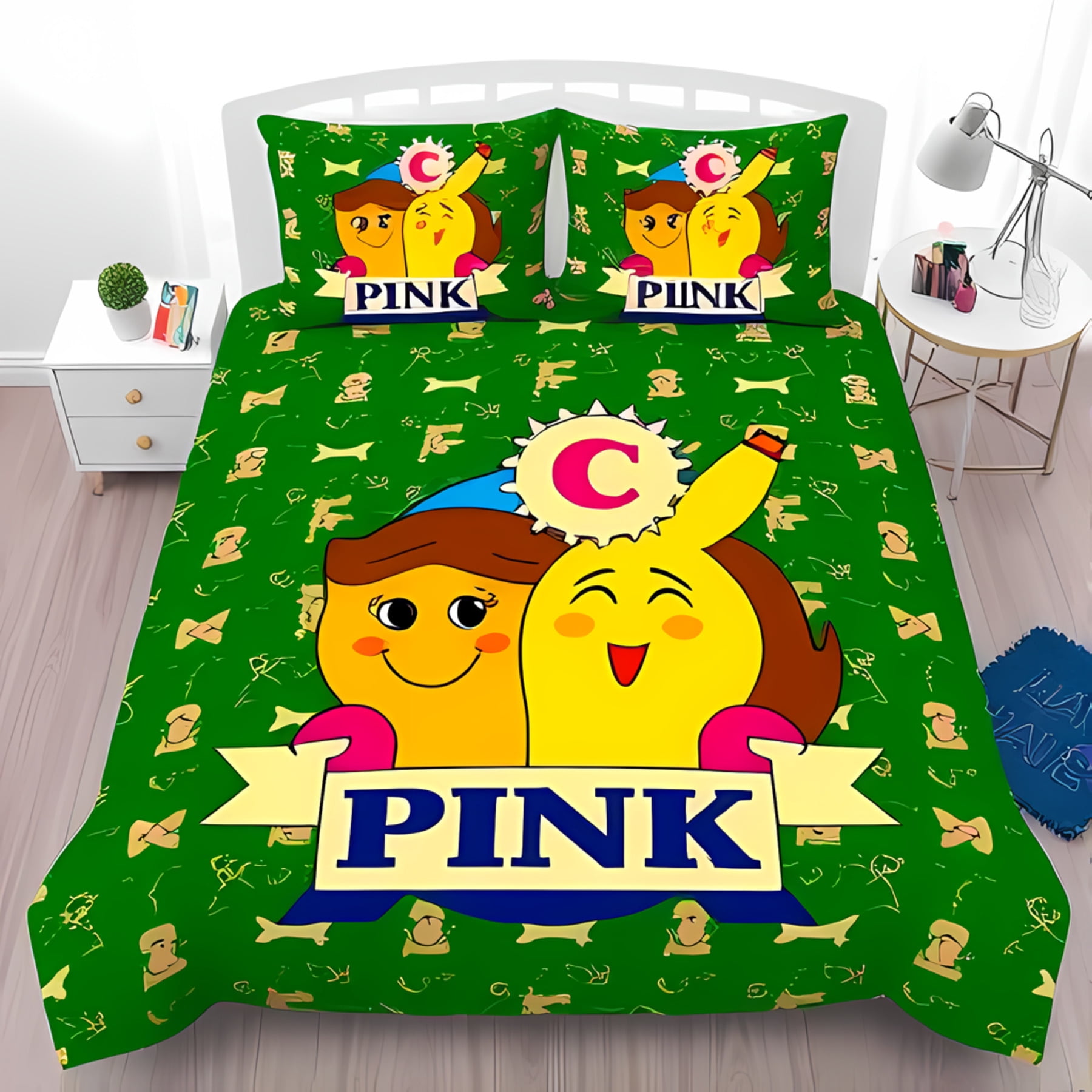 Vibrant 3-Piece Duvet Cover Set with Playful Cartoon Characters - Retro ...