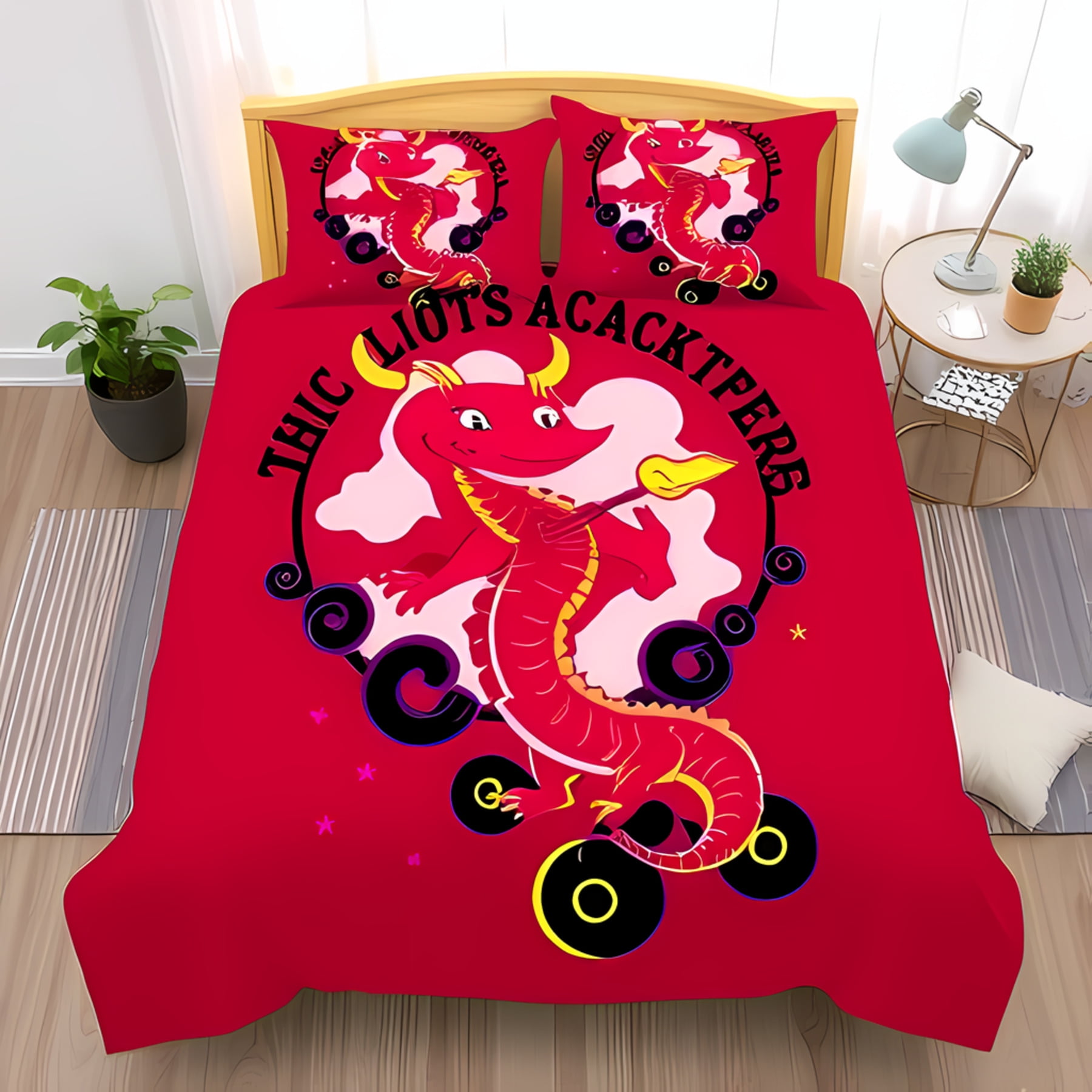 Vibrant 3-Piece Duvet Cover Set with Playful Cartoon Dragon Swirling ...
