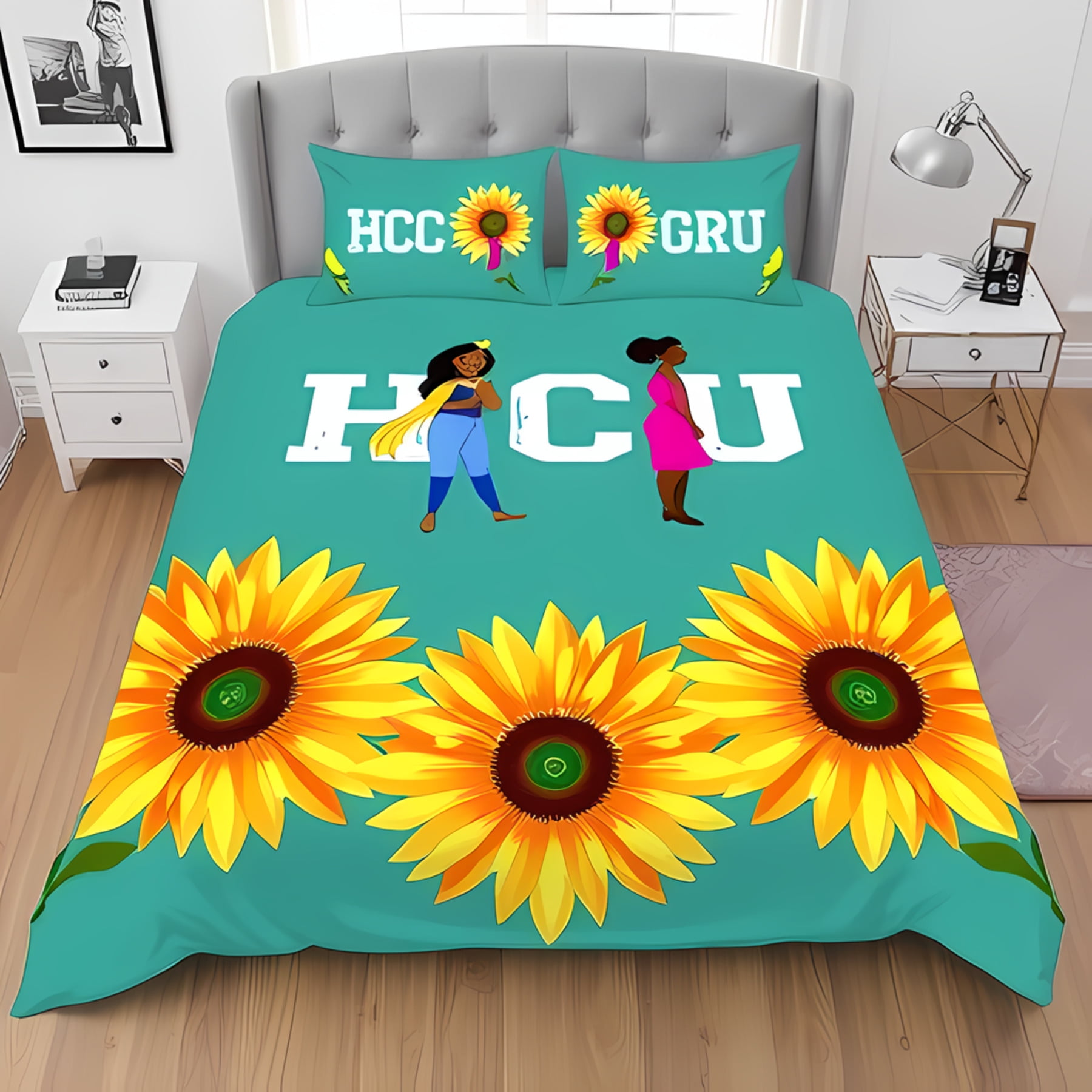Vibrant 3-Piece Duvet Cover Set with Playful Sunflower Design & Student ...