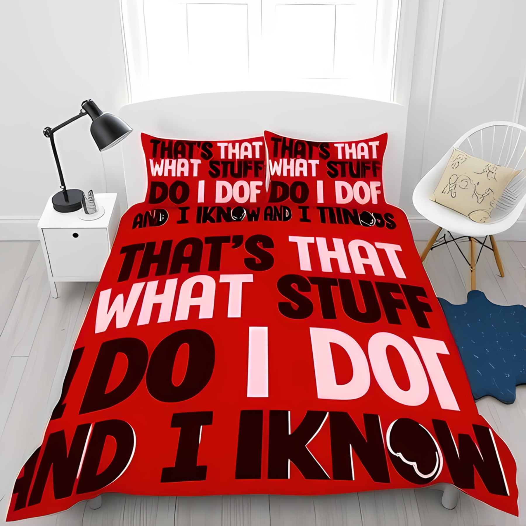 Vibrant 3-Piece Duvet Cover Set with Playful Typography - Bold Red ...