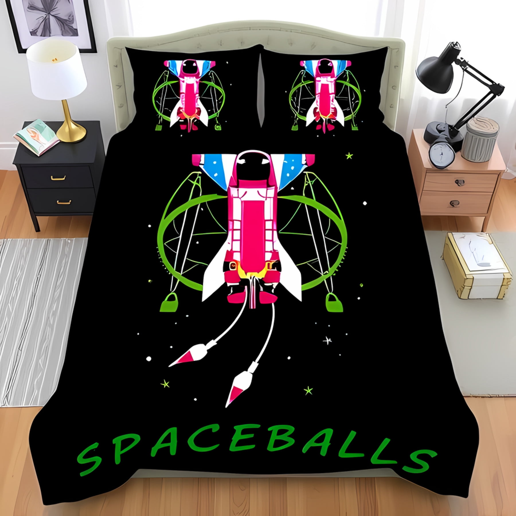 Vibrant 3-Piece Duvet Cover Set with Spaceship Design - Spaceballs ...