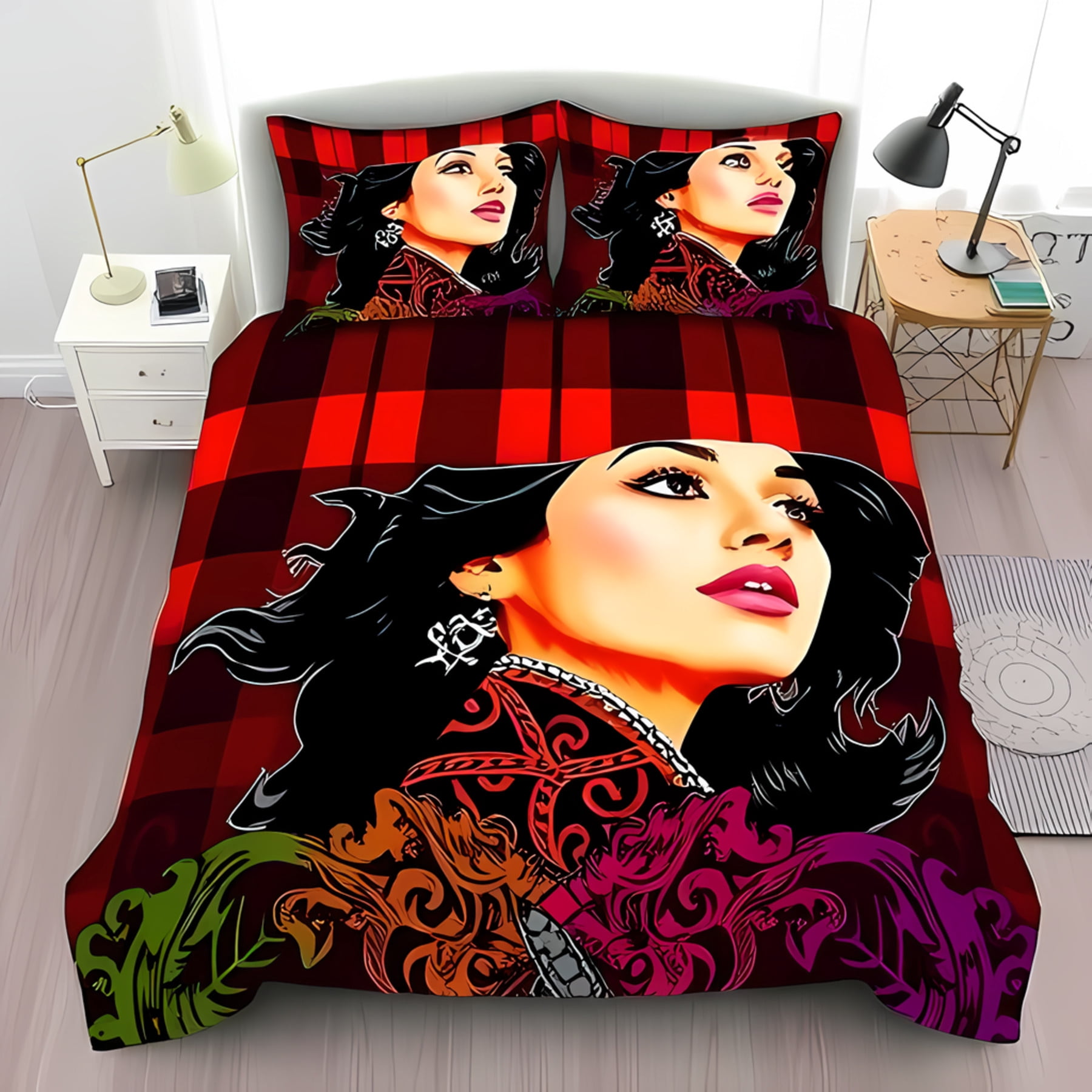 Vibrant 3-Piece Duvet Cover Set with Striking Graphic Portrait Design ...