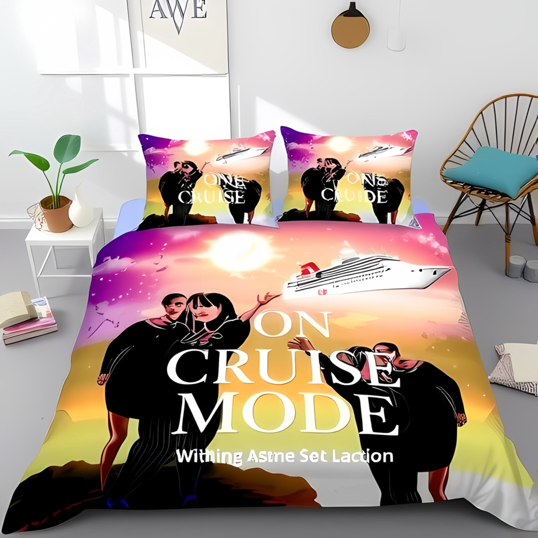 Vibrant 3-Piece Duvet Cover Set with Sunset Cruise Ship Design ...