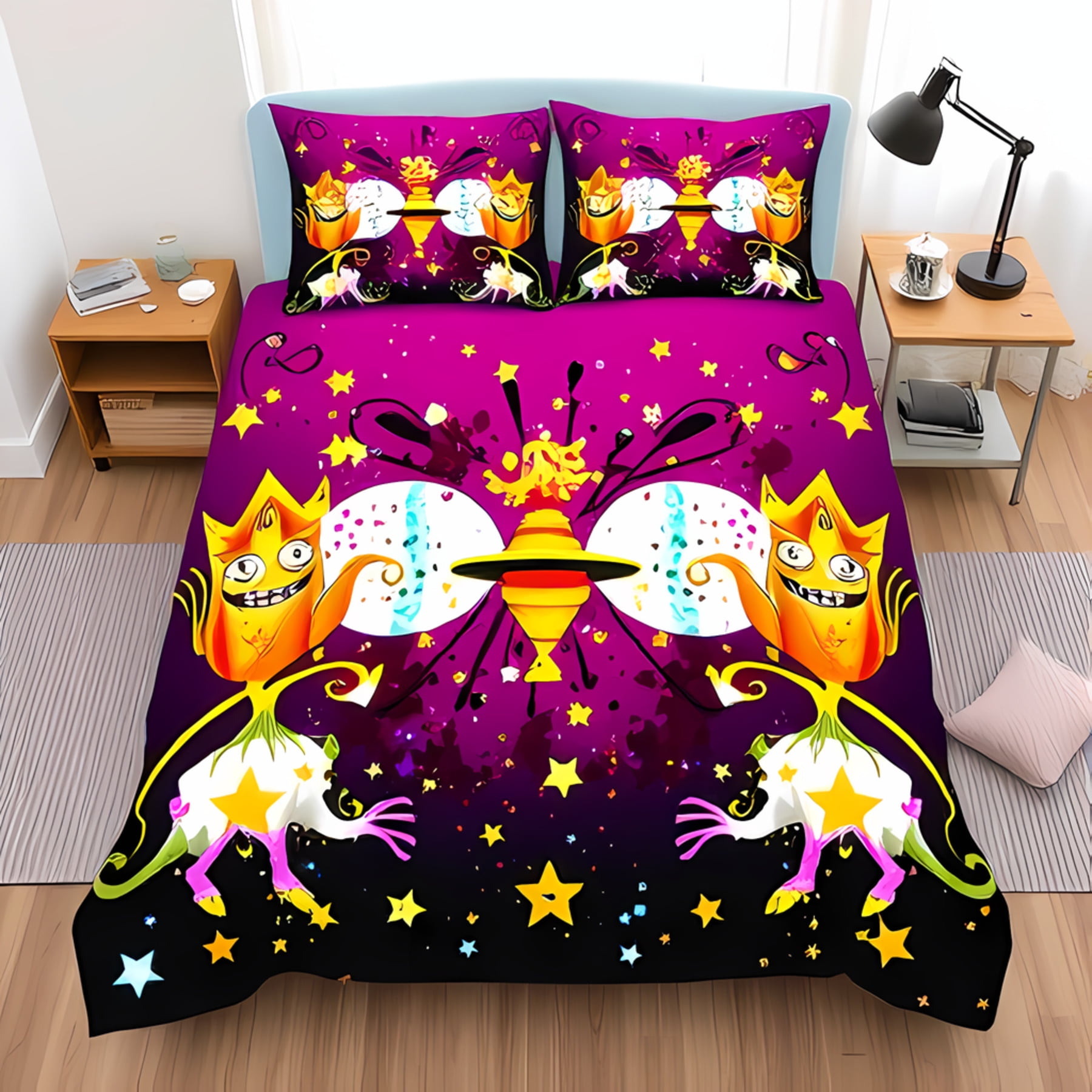Vibrant 3-Piece Duvet Cover Set with Whimsical Cartoon Characters ...