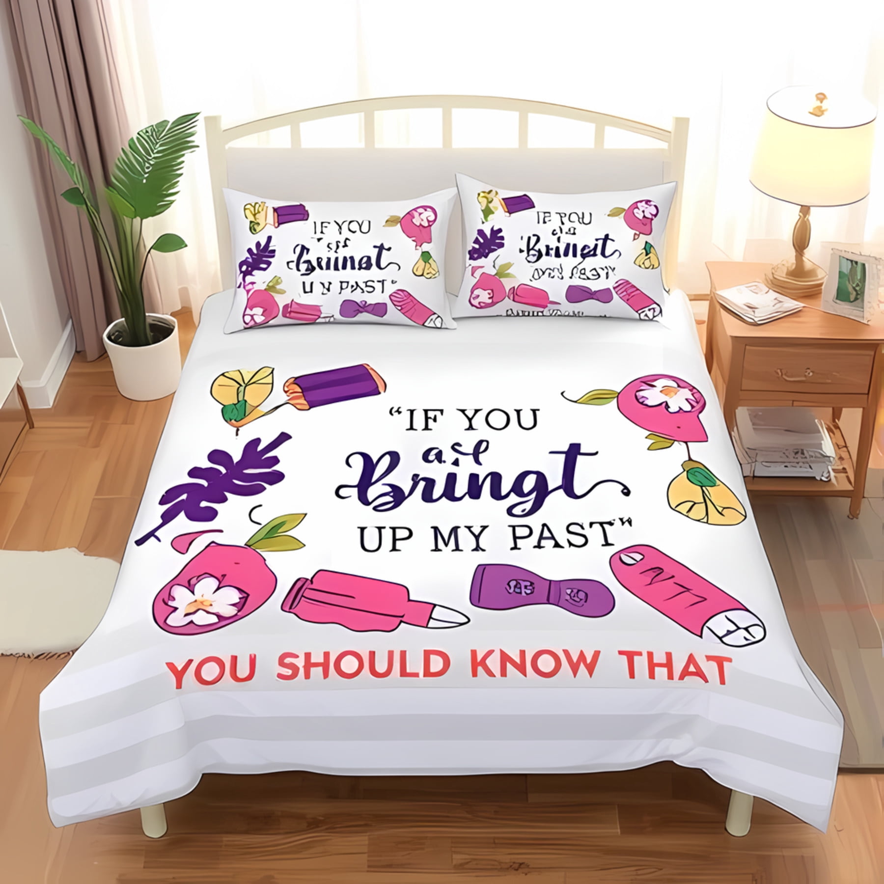 Vibrant 3-Piece Duvet Cover Set with Whimsical Illustrations & Bold ...